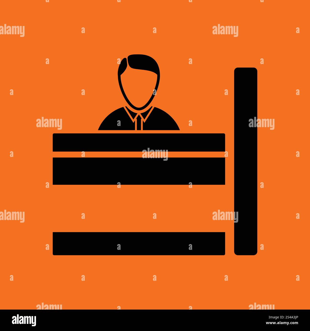Bank clerk icon. Orange background with black. Vector illustration ...