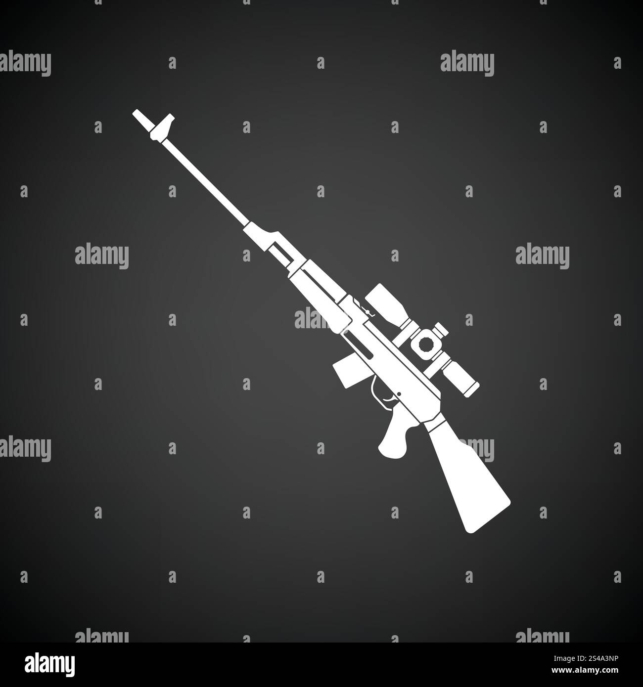 Sniper rifle icon. Black background with white. Vector illustration ...