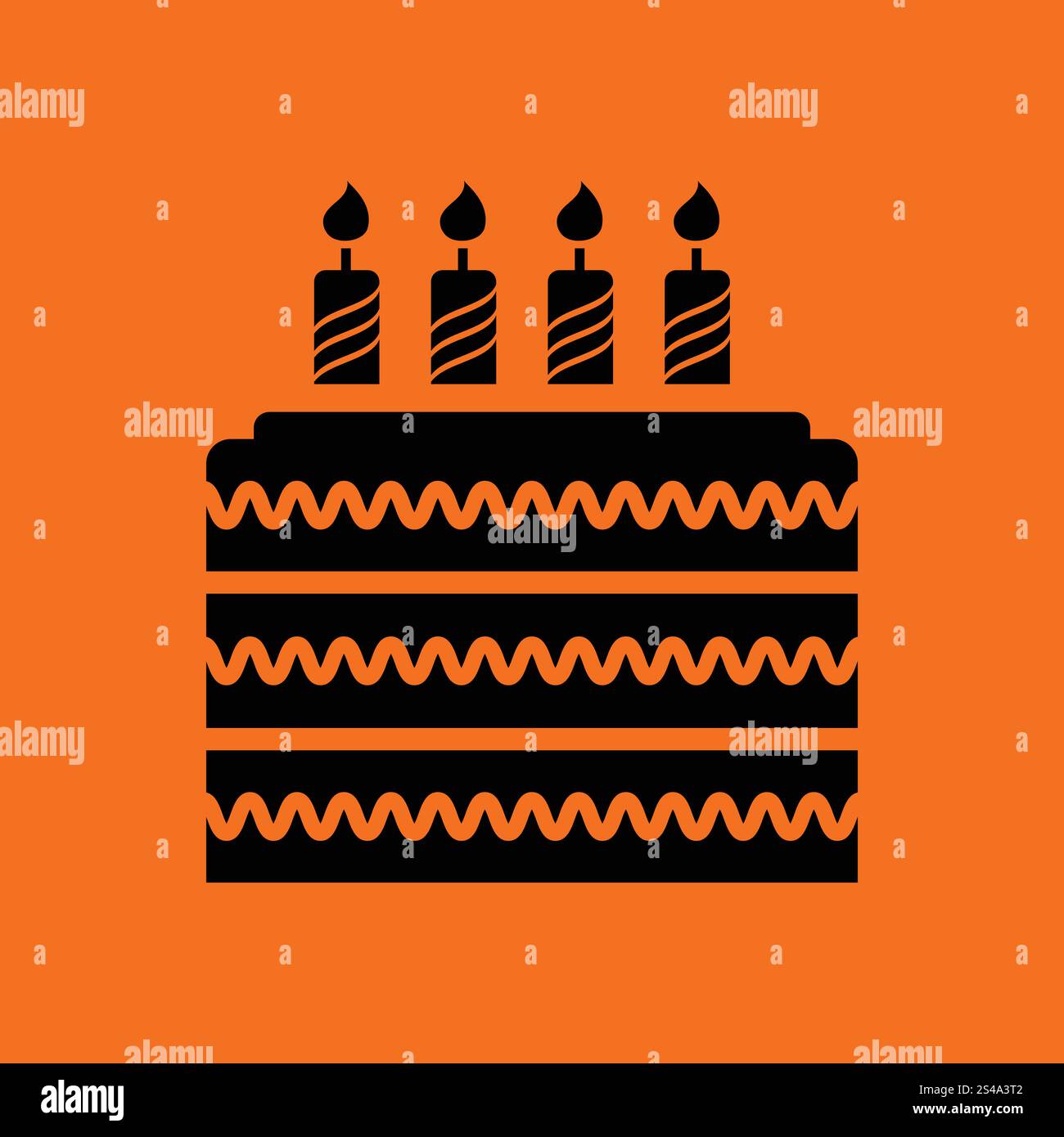 Party cake icon. Orange background with black. Vector illustration ...