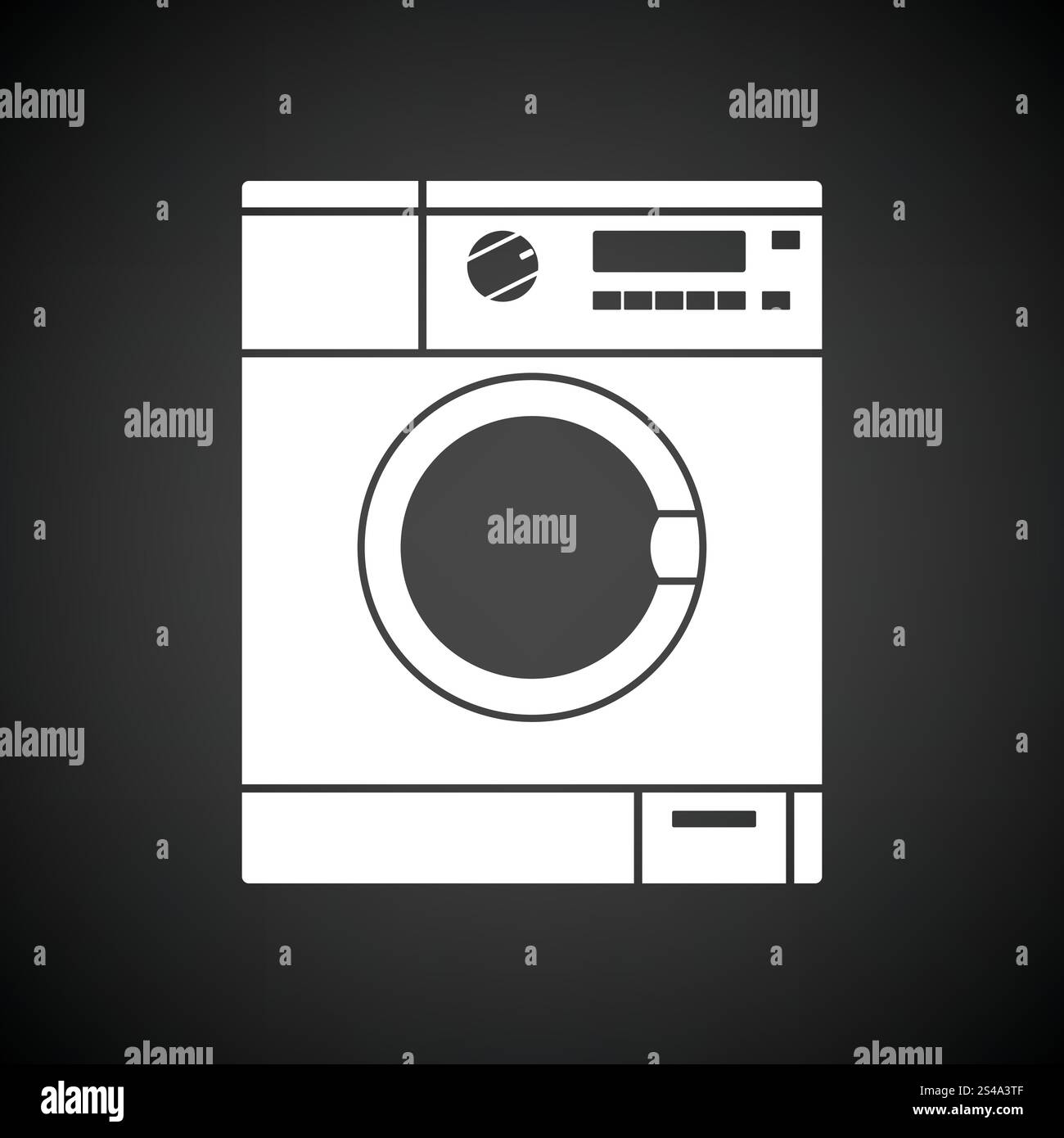 Washing machine icon. Black background with white. Vector illustration ...