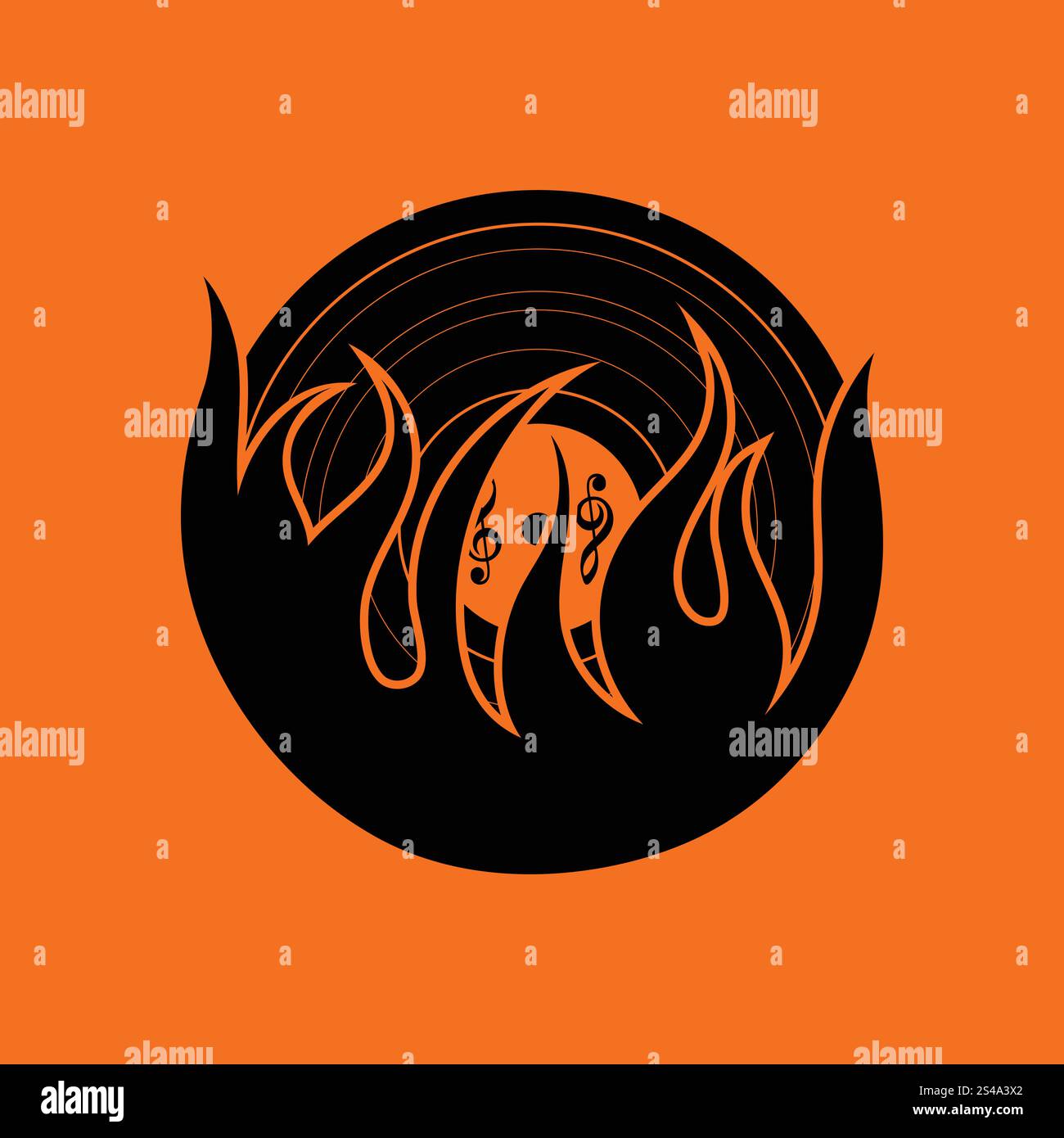 Flame vinyl icon. Orange background with black. Vector illustration ...
