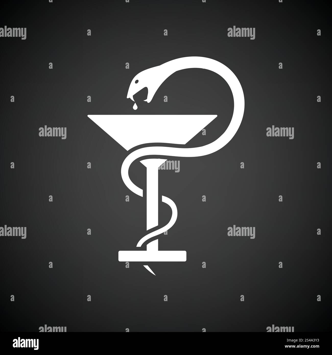 Medicine sign with snake and glass icon. Black background with white ...