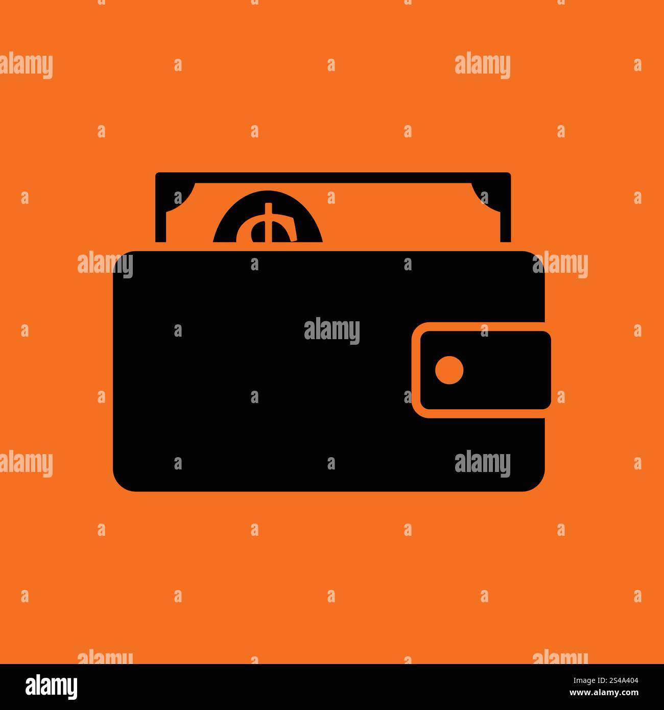 Wallet with cash icon. Orange background with black. Vector ...