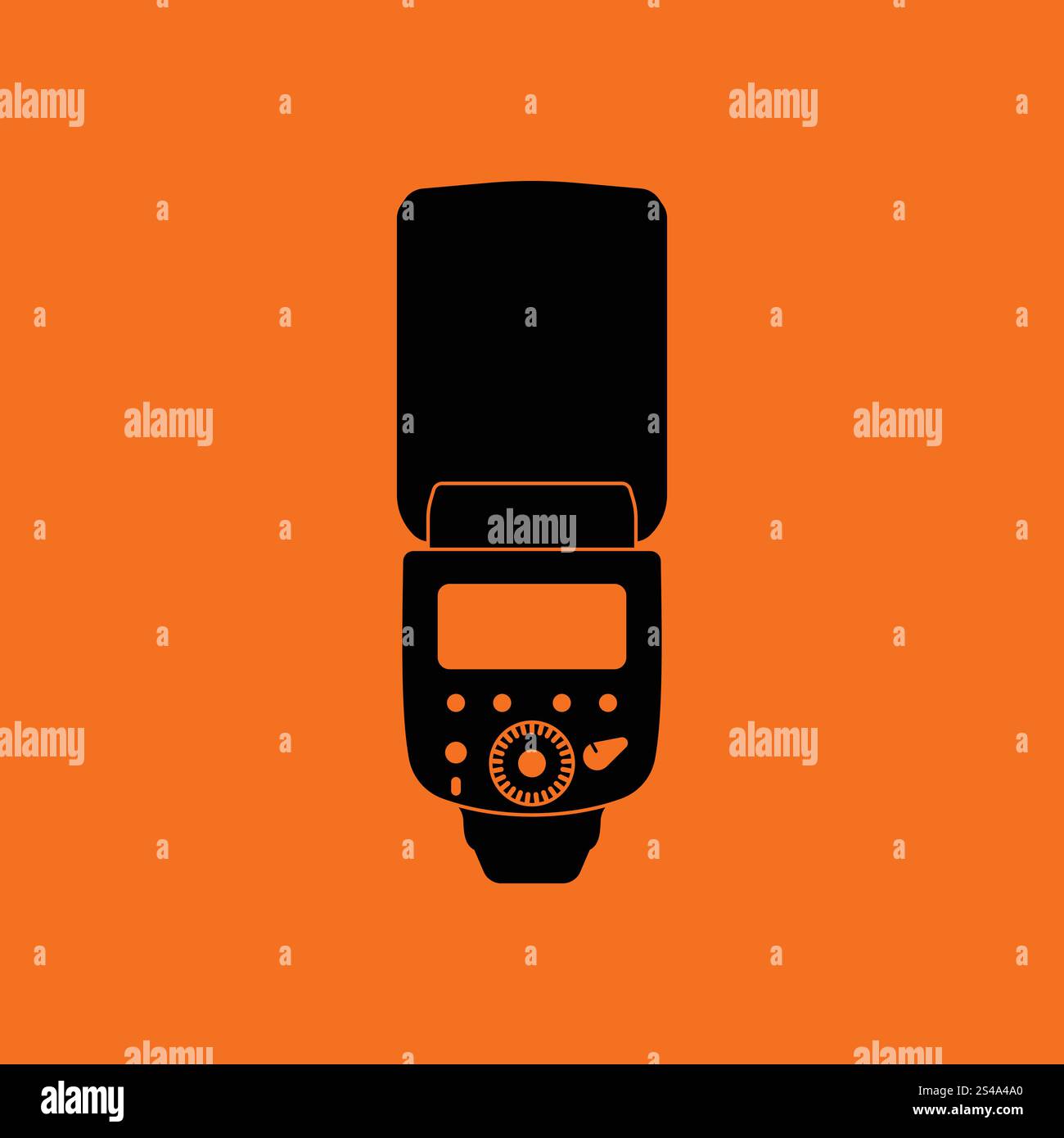 Icon of portable photo flash. Orange background with black. Vector ...