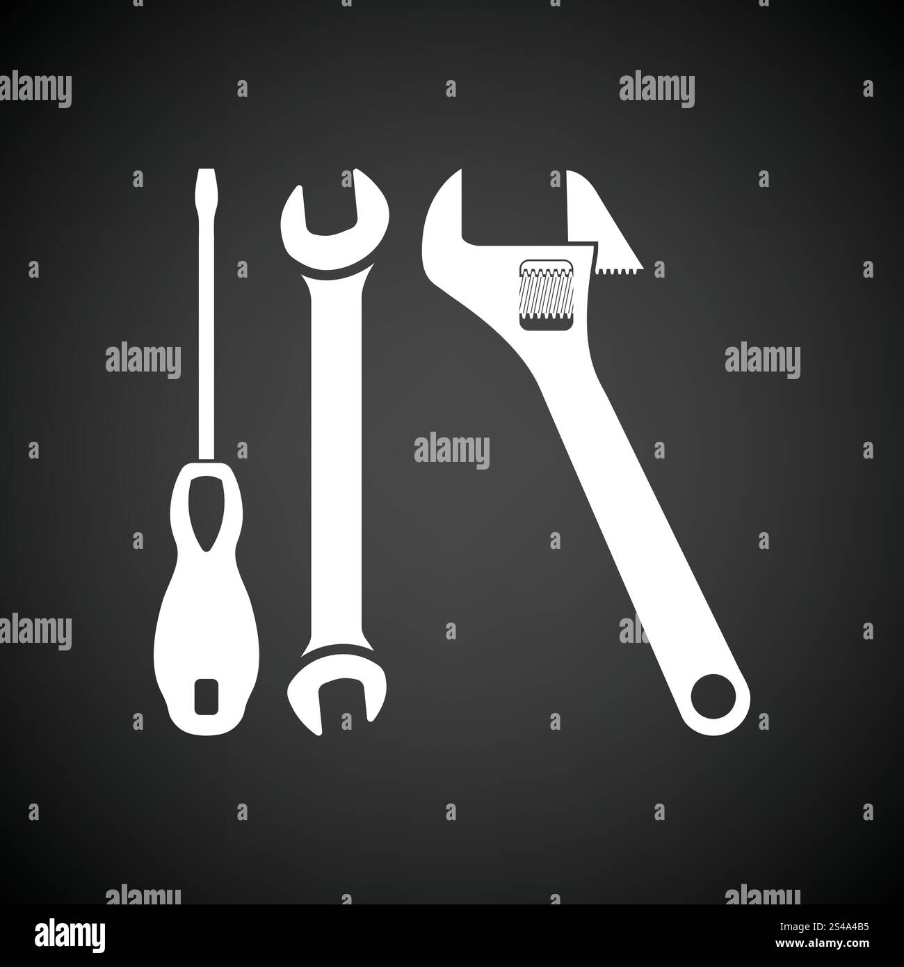 Wrench and screwdriver icon. Black background with white. Vector ...