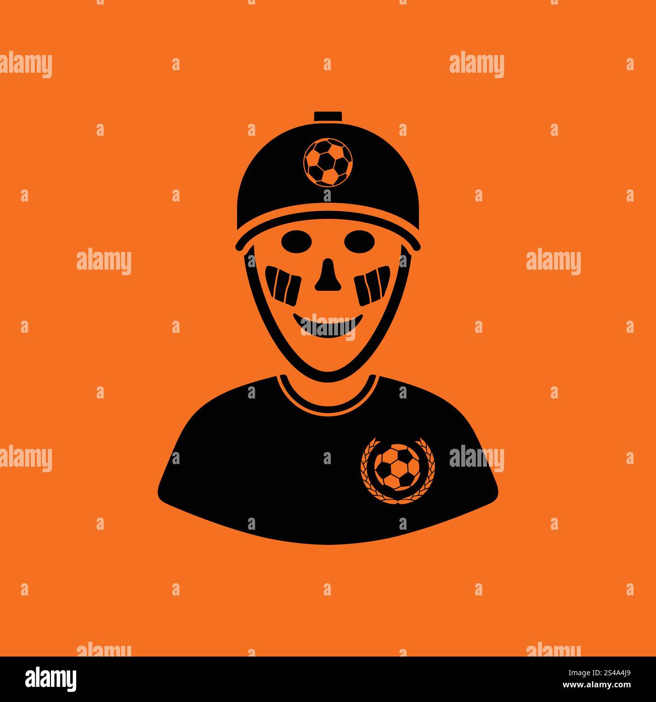 Football fan with painted face by italian flags icon. Orange background ...
