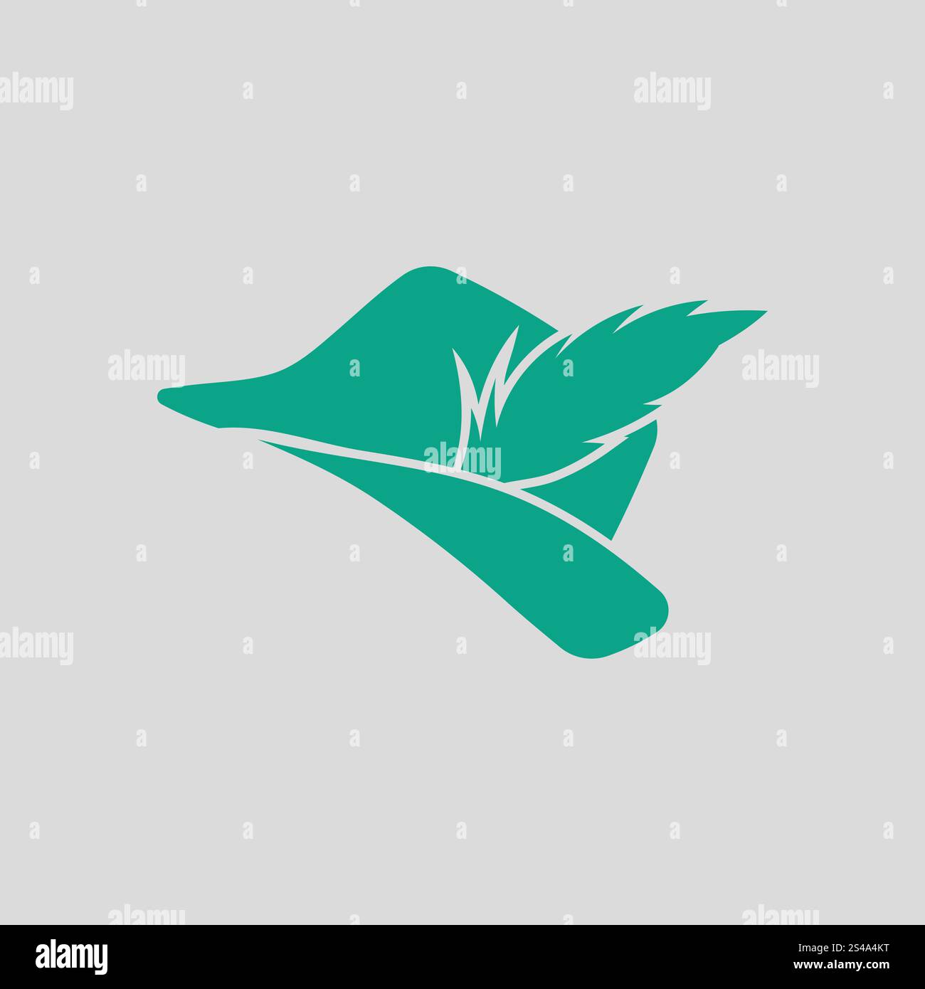 Hunter hat with feather icon. Gray background with green. Vector ...