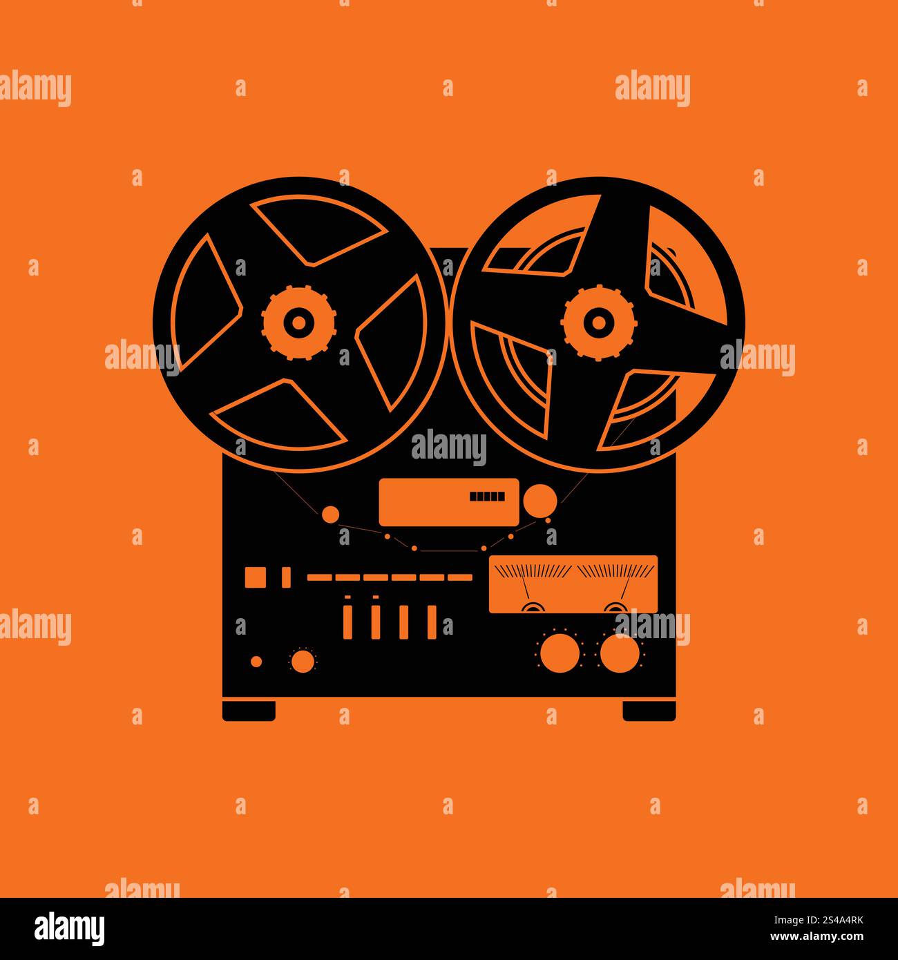 Reel tape recorder icon. Orange background with black. Vector ...