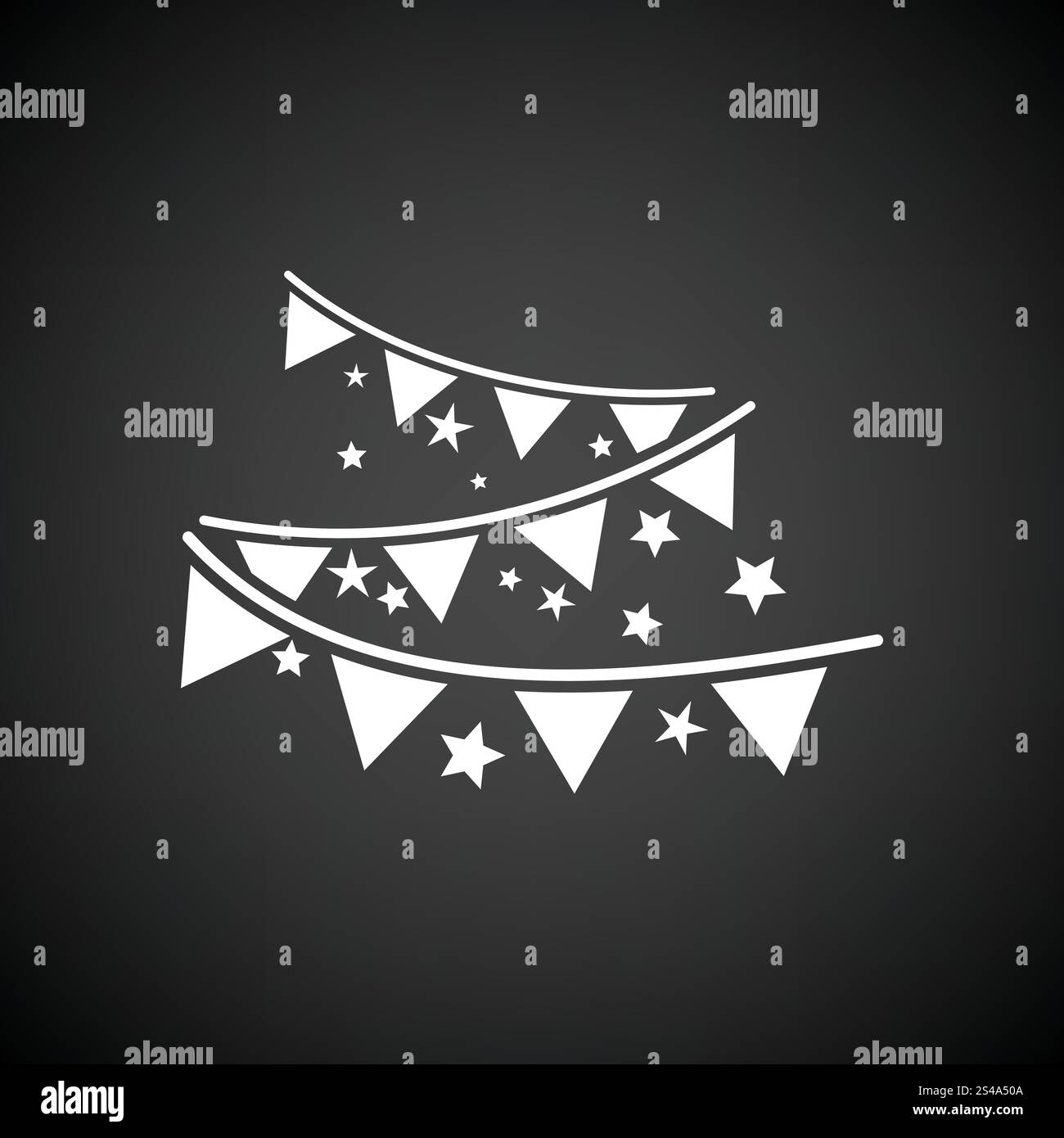 Party garland icon. Black background with white. Vector illustration ...