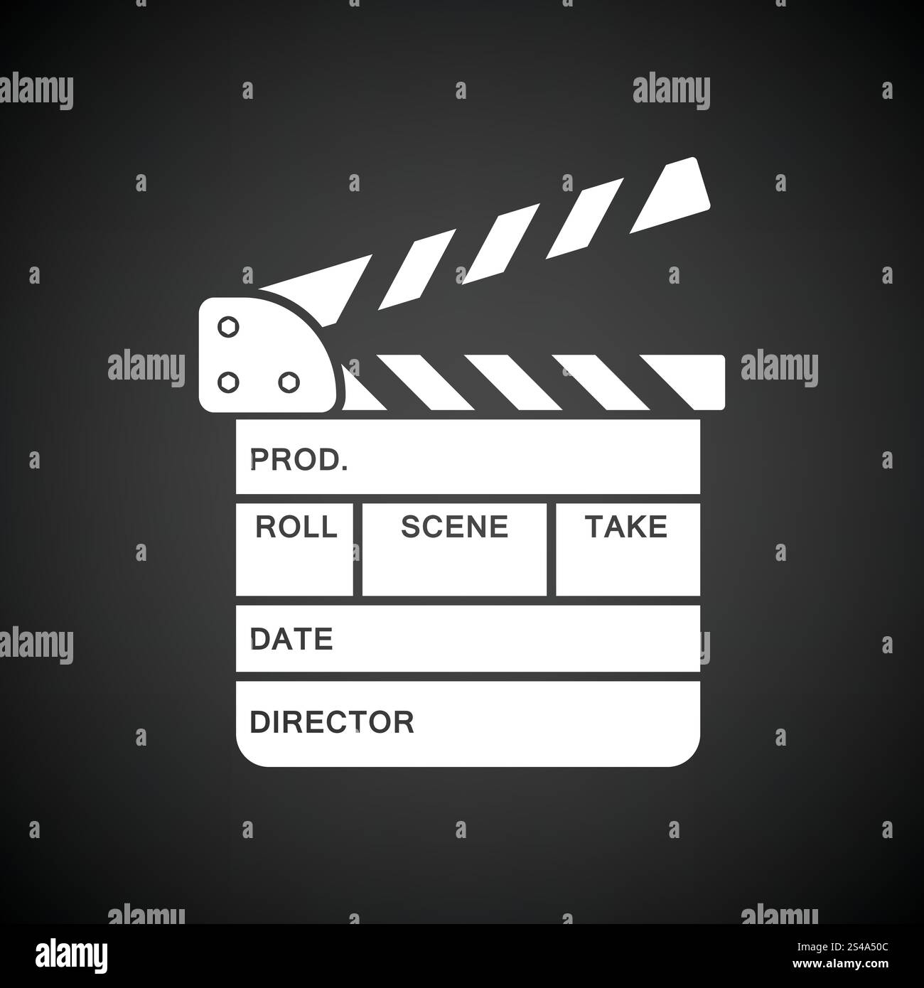 Movie clap board icon. Black background with white. Vector illustration ...