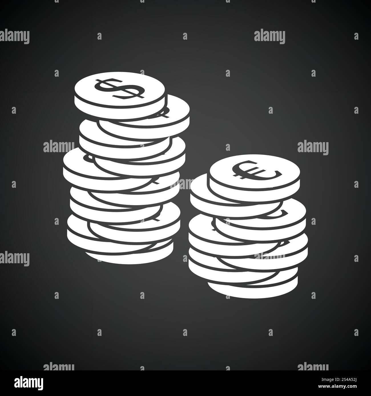Stack of coins icon. Black background with white. Vector illustration ...