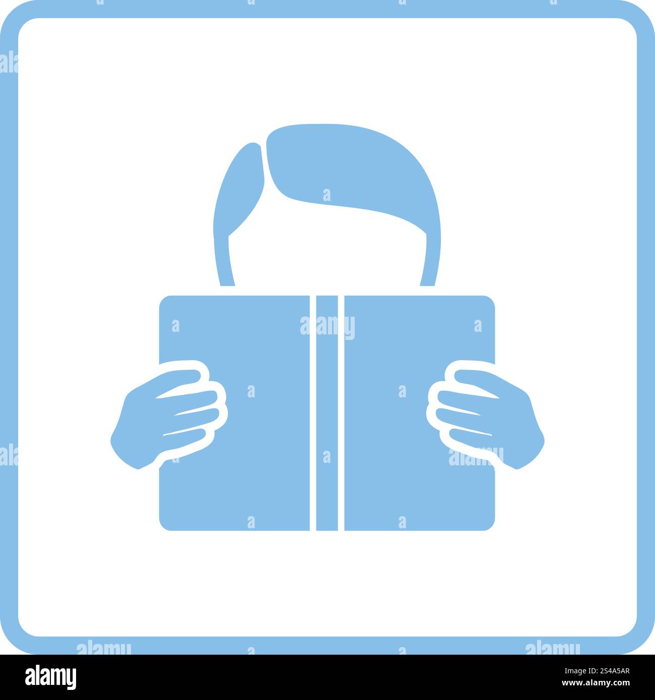 Boy reading book icon. Blue frame design. Vector illustration Stock ...