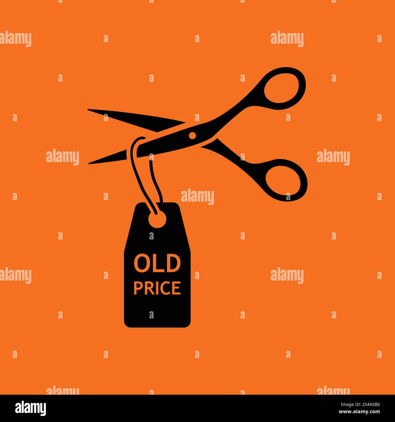 Scissors cut old price tag icon. Orange background with black. Vector ...