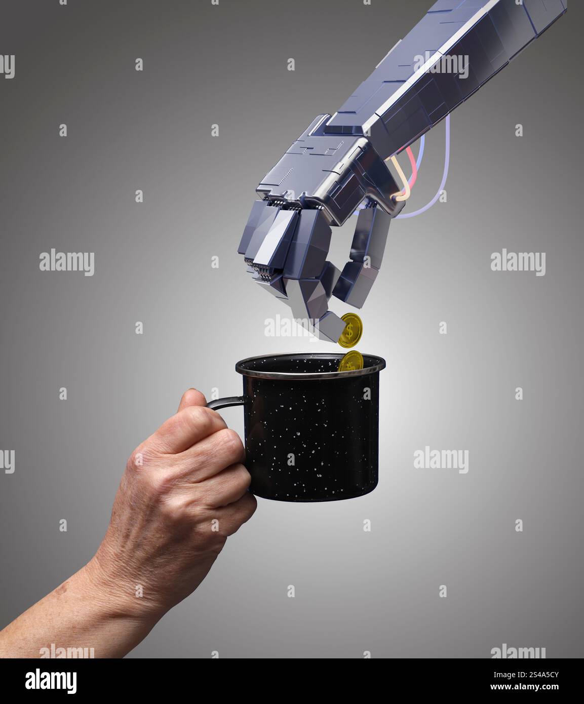 Conceptual image illustrating universal basic income with a robotic arm ...