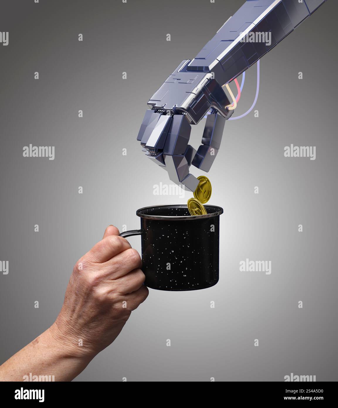 Conceptual image illustrating universal basic income with a robotic arm ...