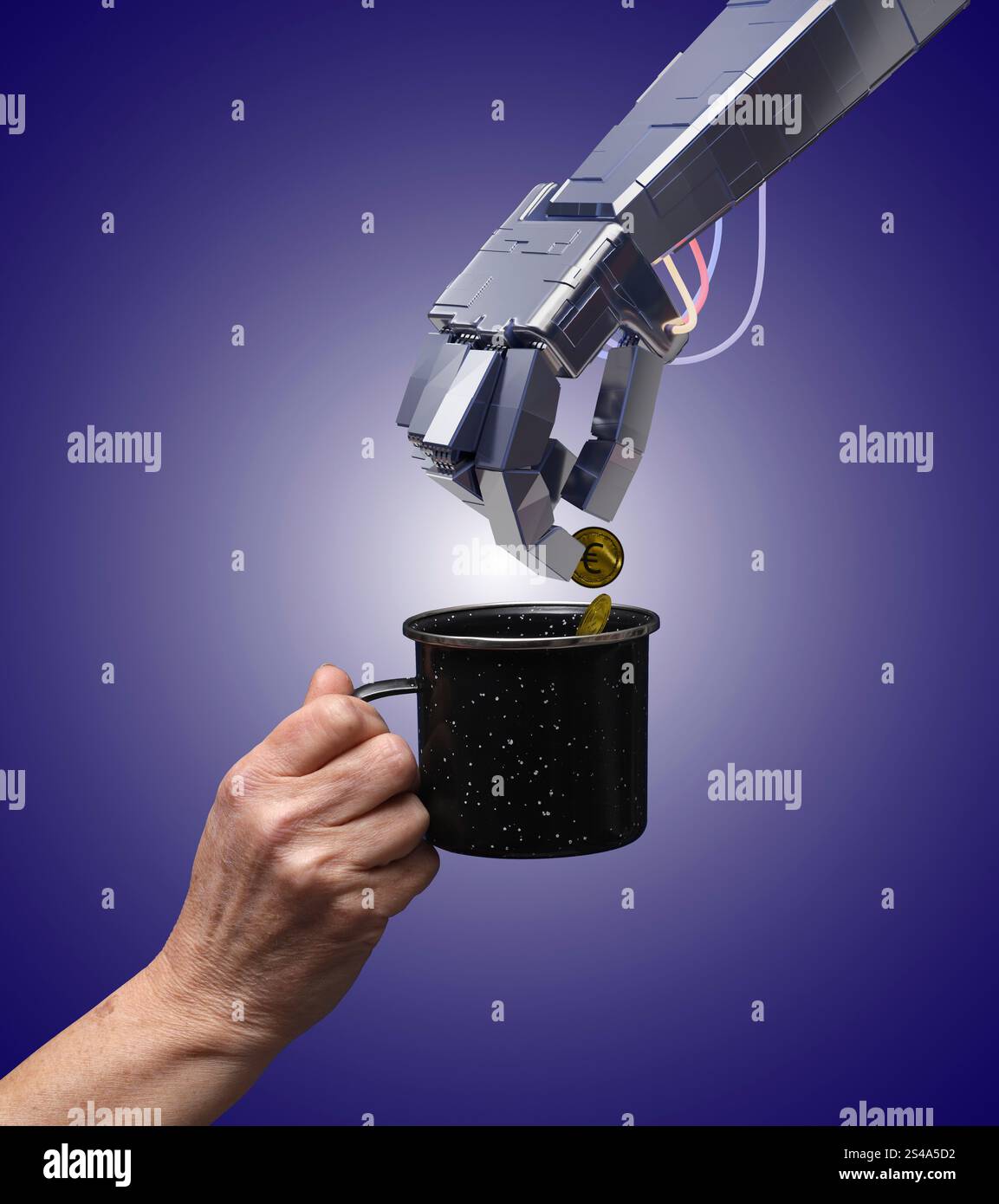 Conceptual image illustrating universal basic income with a robotic arm ...