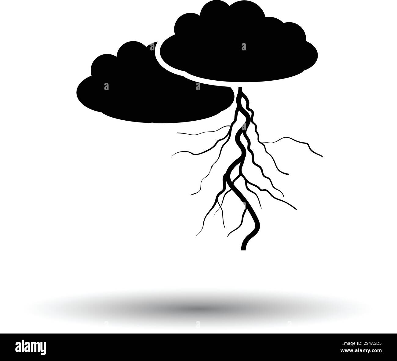 Clouds and lightning icon. White background with shadow design. Vector ...