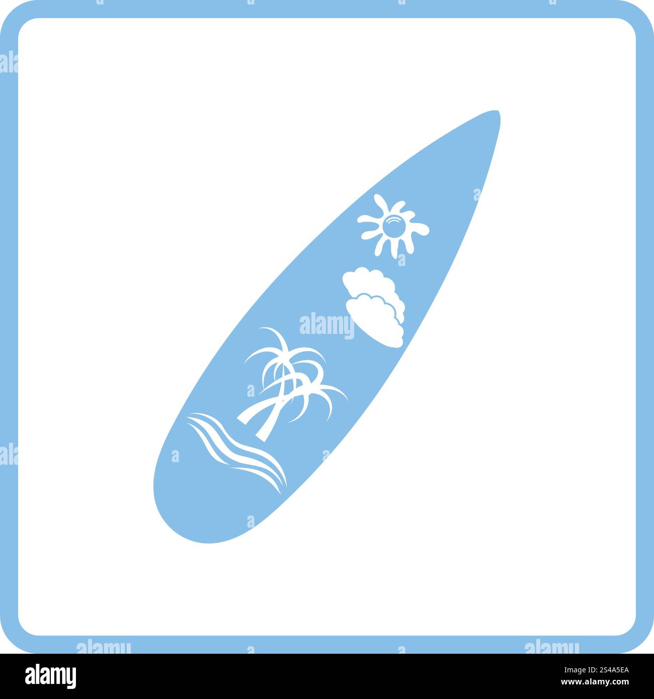 Surfboard icon. Blue frame design. Vector illustration Stock Vector ...