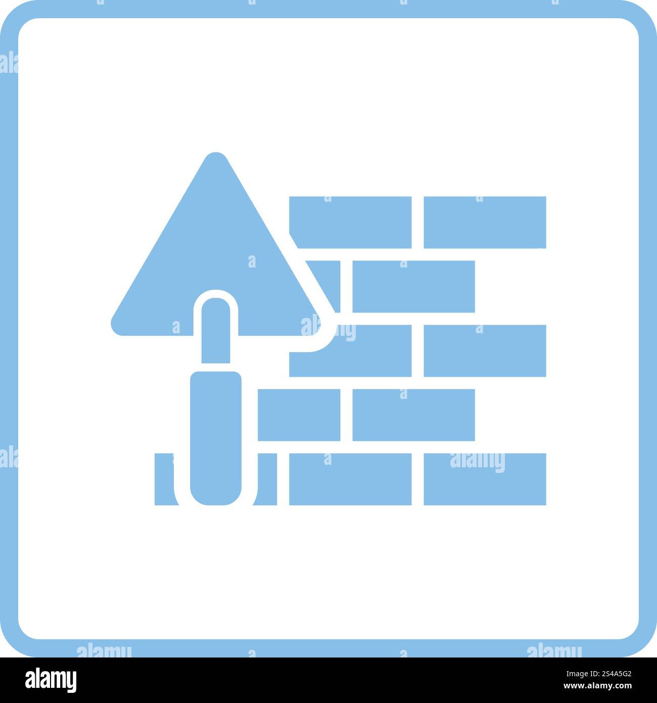 Icon of brick wall with trowel. Blue frame design. Vector illustration ...