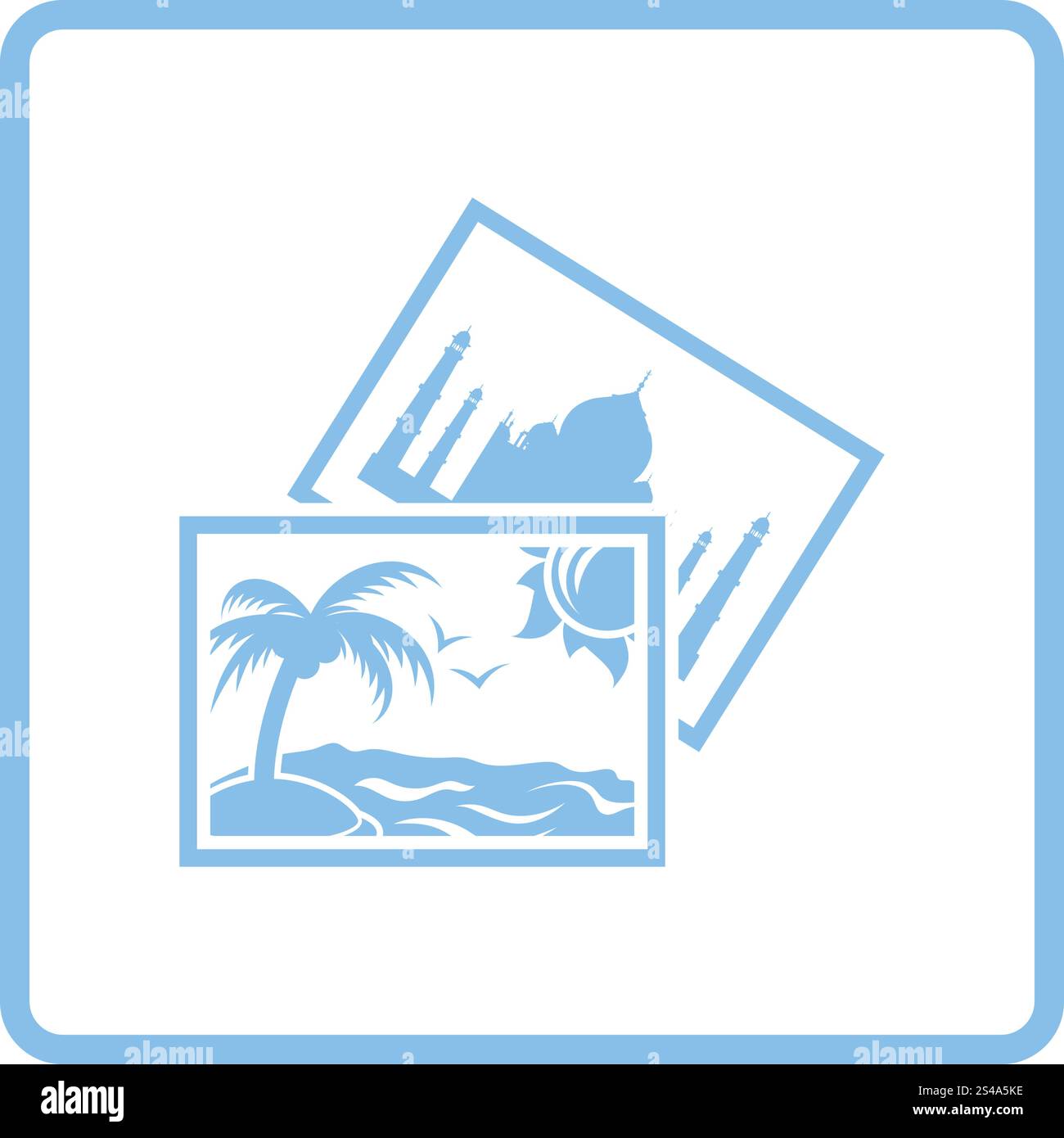 Two travel photograph icon. Blue frame design. Vector illustration ...