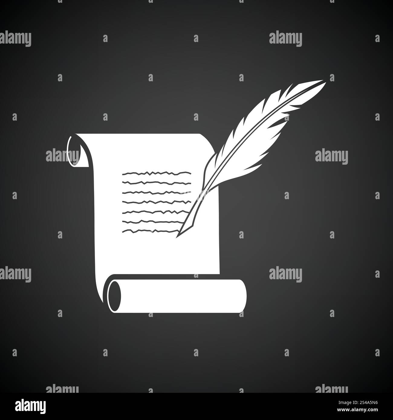 Feather and scroll icon. Black background with white. Vector illustration Stock Vector Image ...