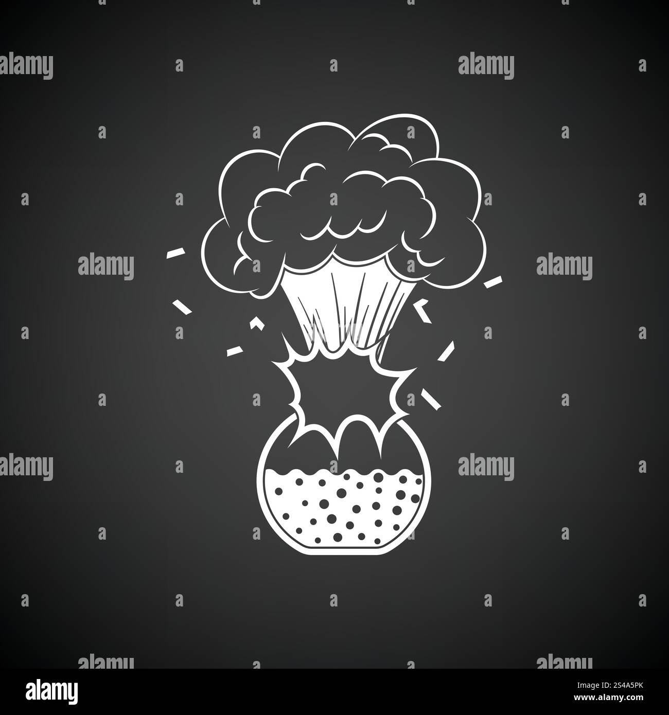 Icon explosion of chemistry flask. Black background with white. Vector ...