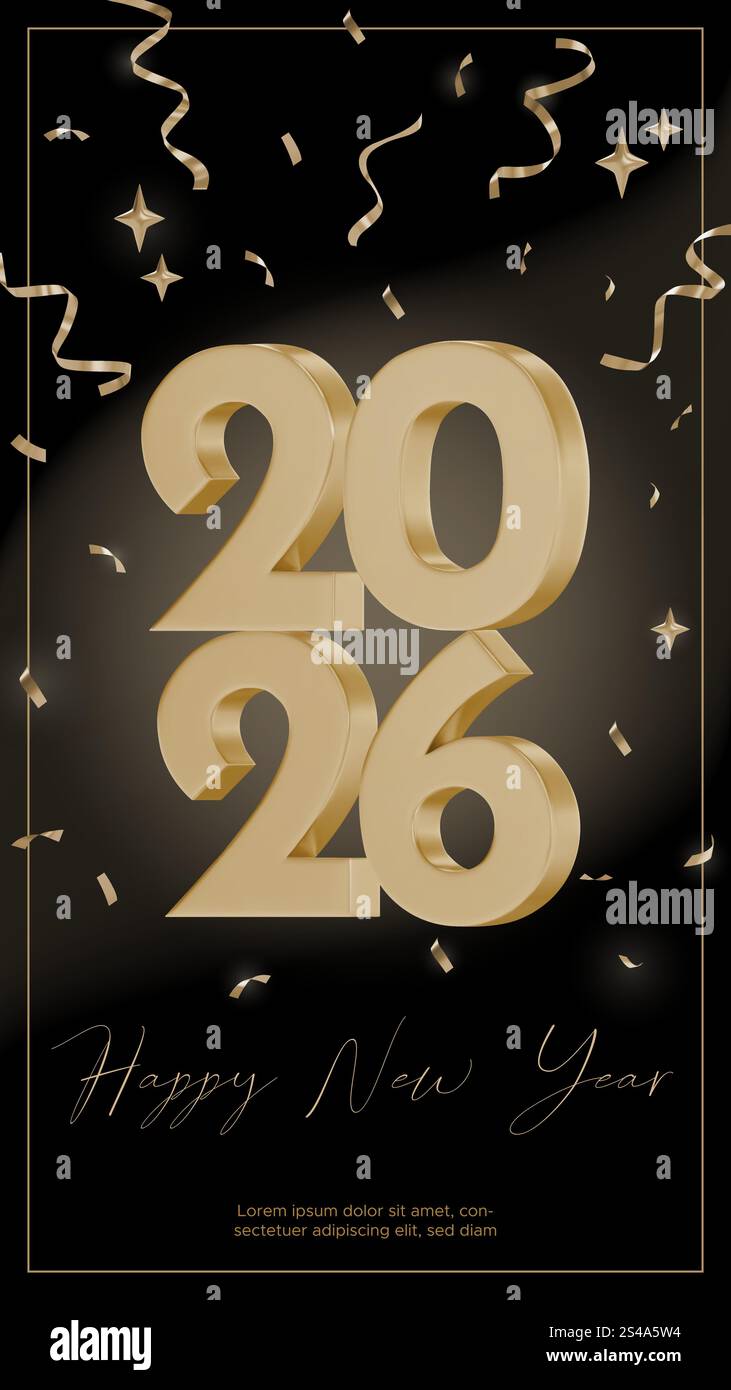 Happy new year 2026. Vertical greeting card. 3D vector Festive design ...