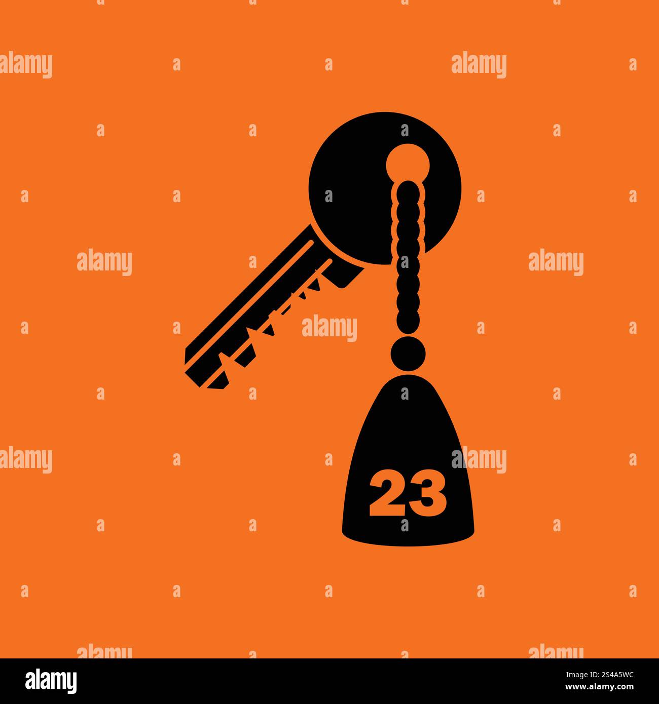 Hotel room key icon. Orange background with black. Vector illustration ...