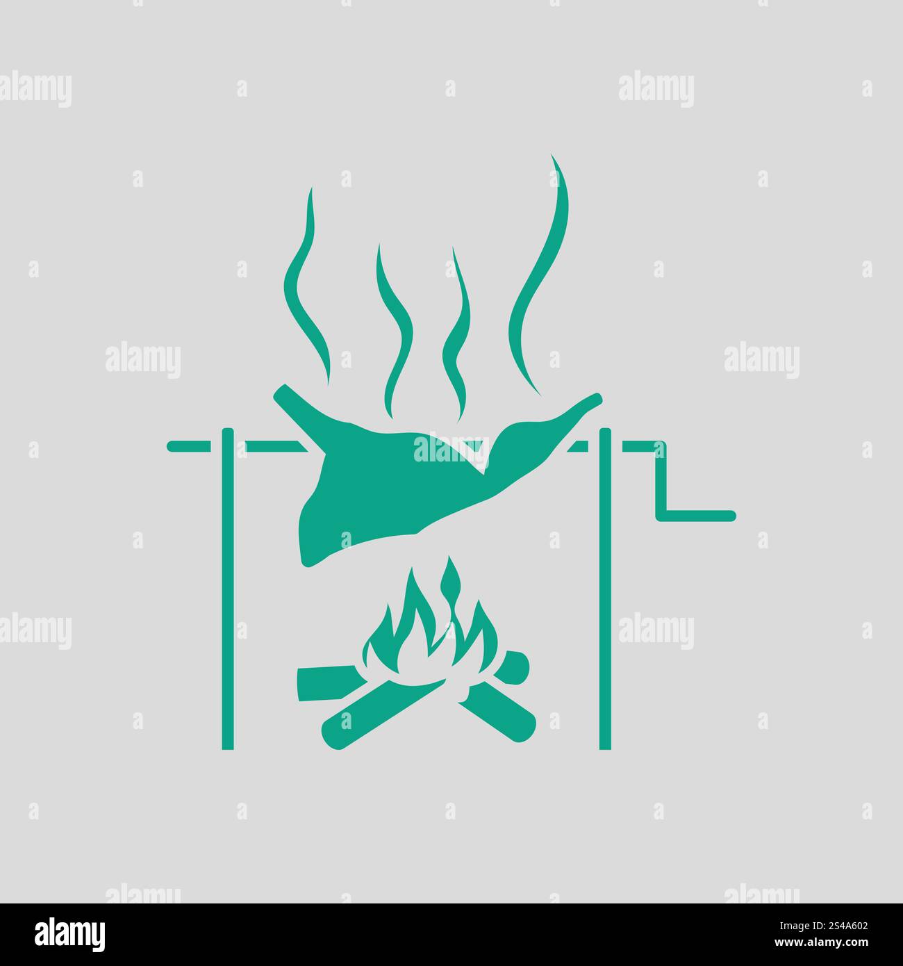Roasting meat on fire icon. Gray background with green. Vector ...