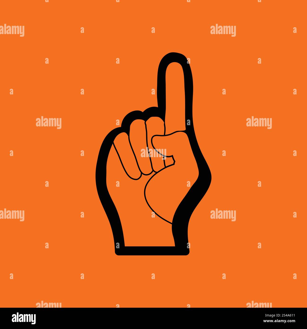 Fan foam hand with number one gesture icon. Orange background with ...