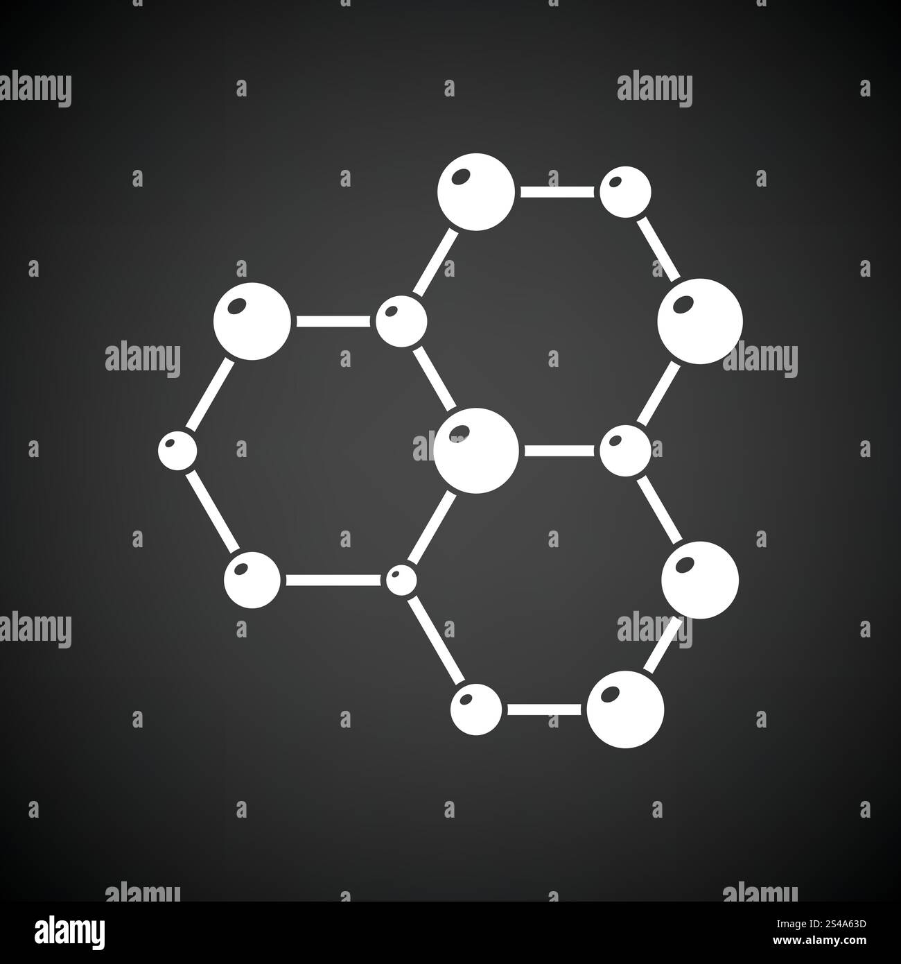 Icon of chemistry hexa connection of atoms. Black background with white ...