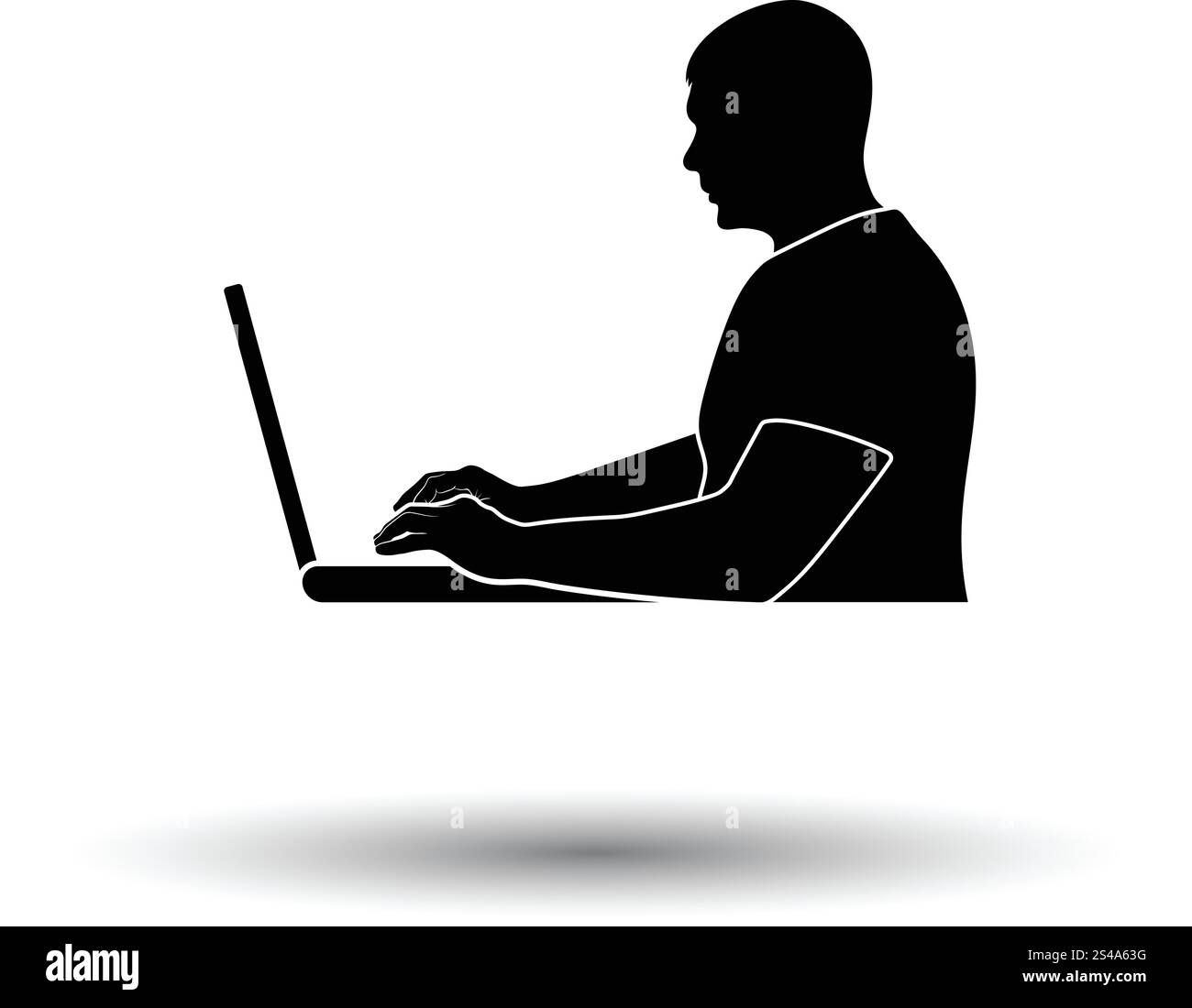 Writer at the work icon. White background with shadow design. Vector ...