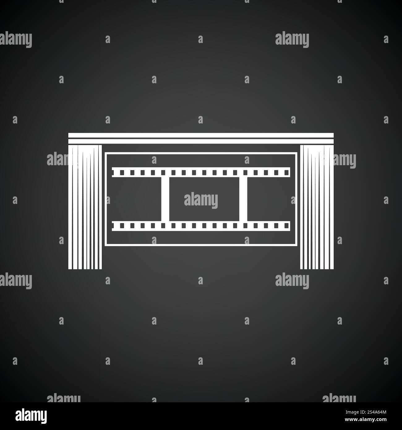 Cinema theater auditorium icon. Black background with white. Vector ...