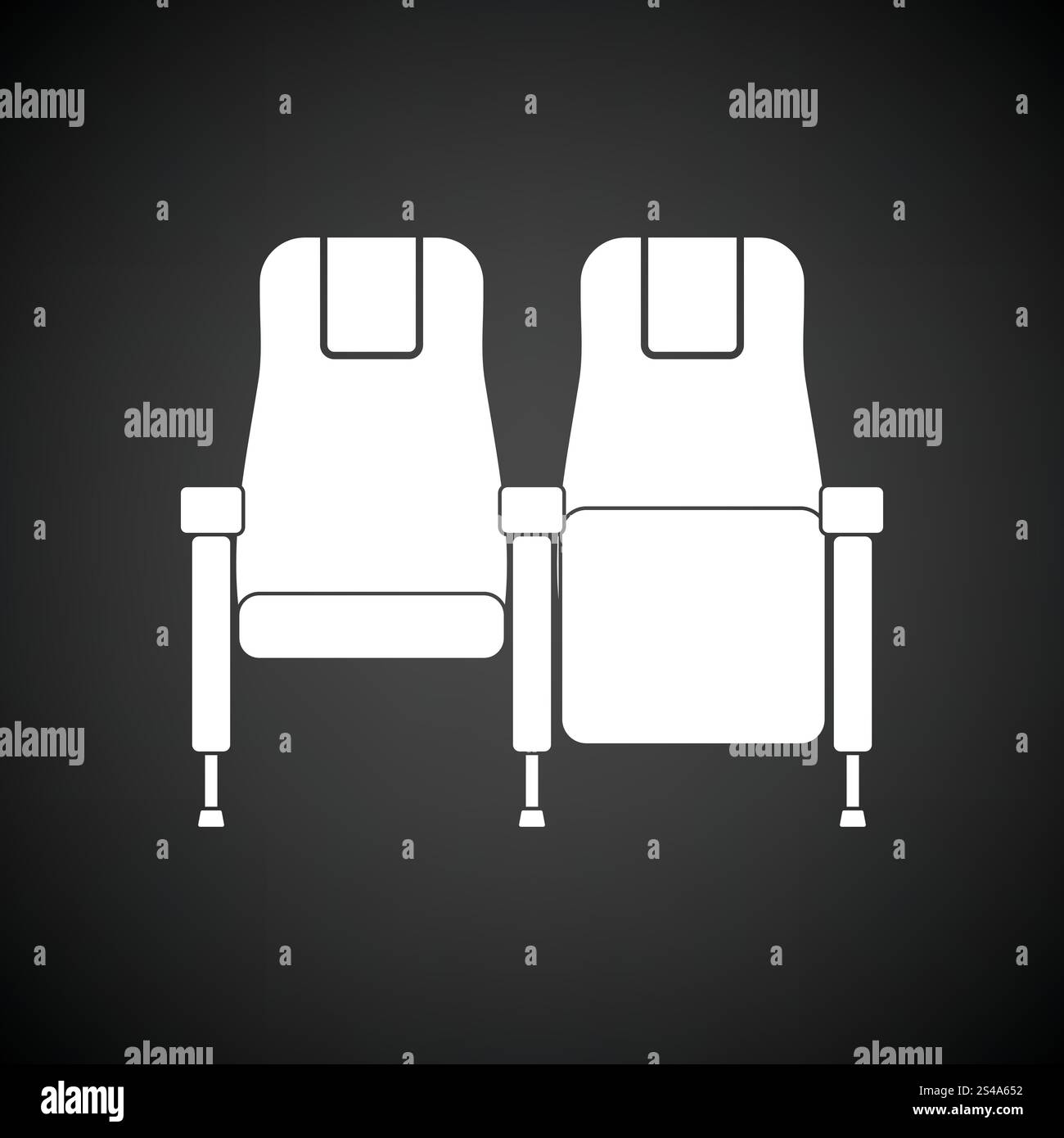 Cinema seats icon. Black background with white. Vector illustration ...