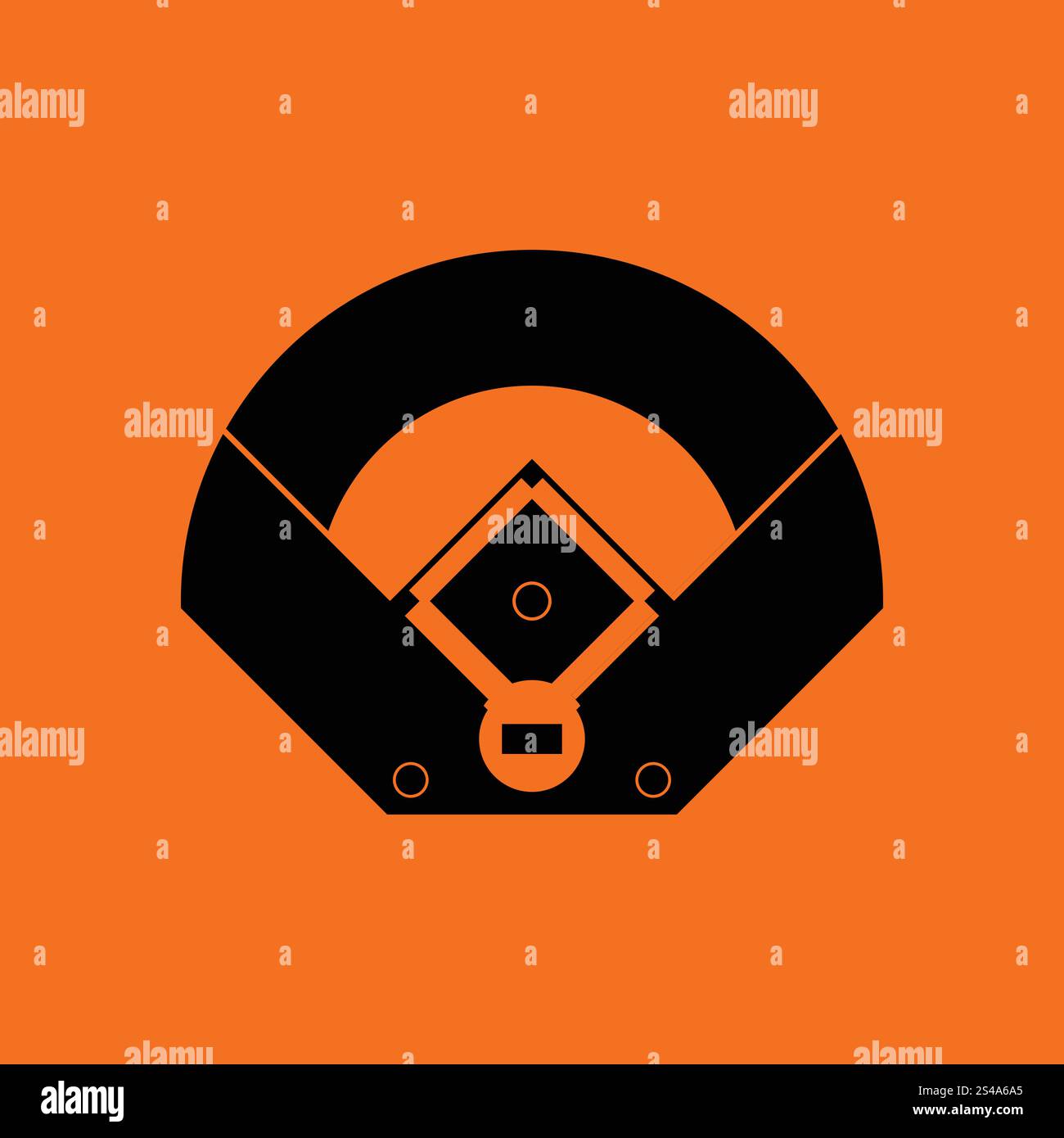 Baseball field aerial view icon. Orange background with black. Vector ...