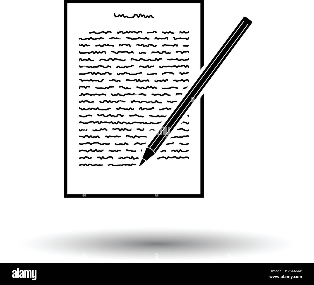 Sheet with text and pencil icon. White background with shadow design ...