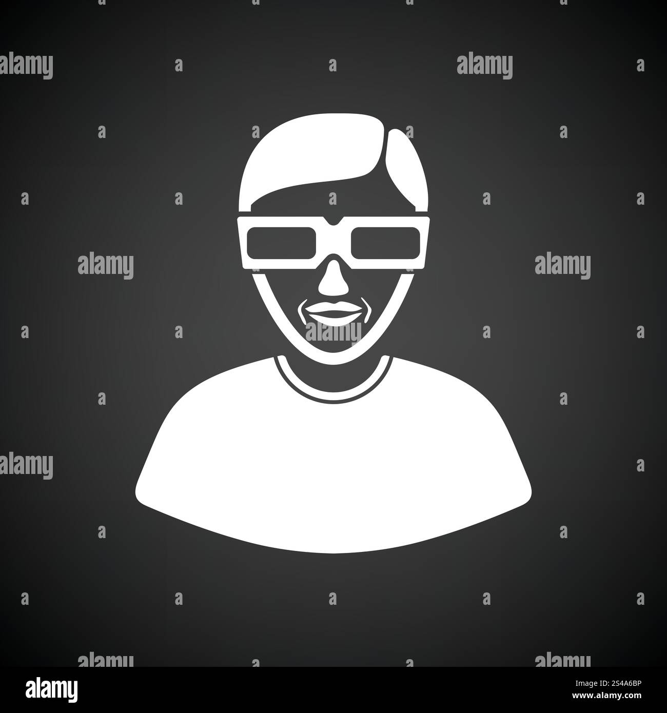 Man with 3d glasses icon. Black background with white. Vector ...