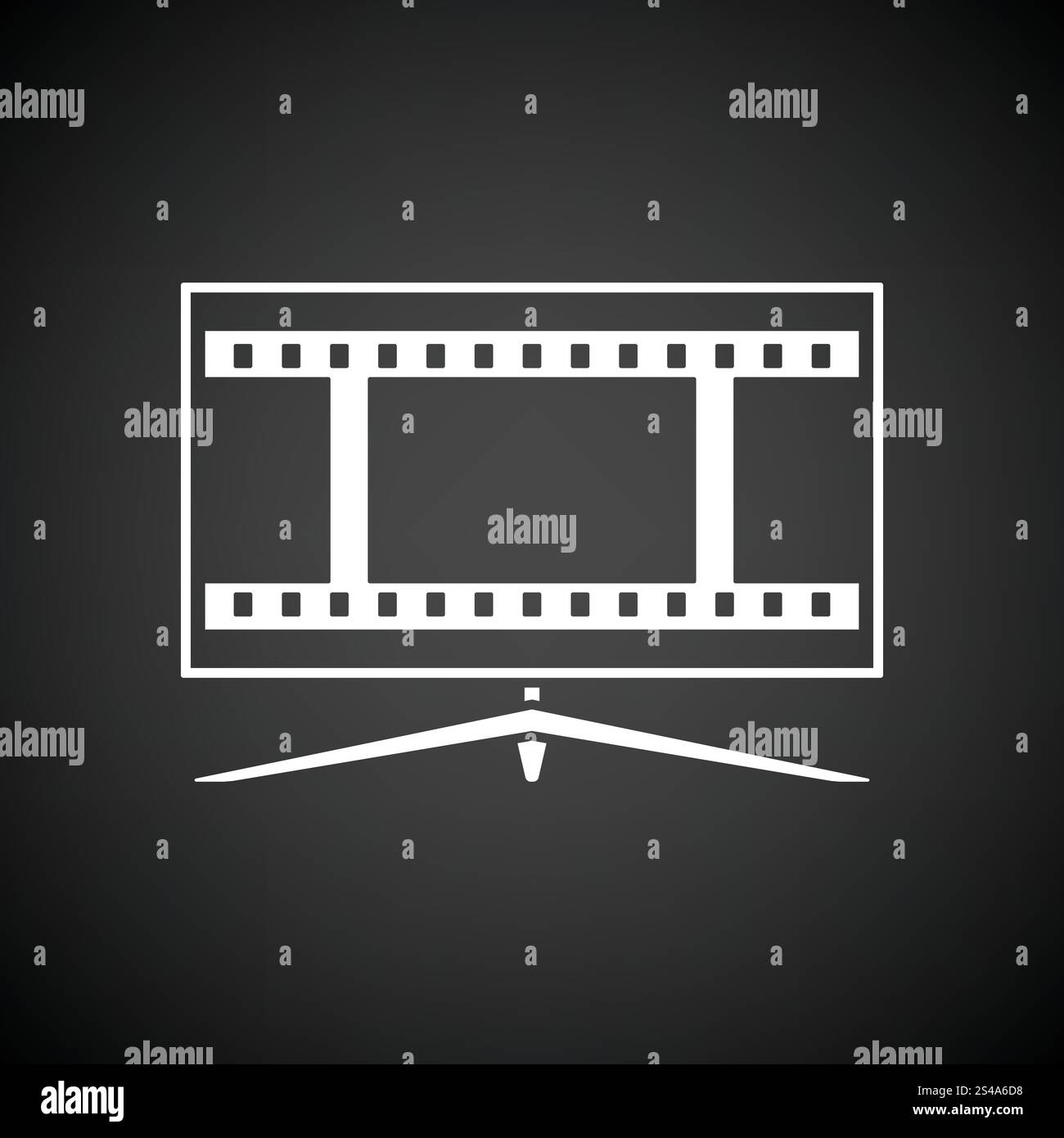 Cinema TV screen icon. Black background with white. Vector illustration ...