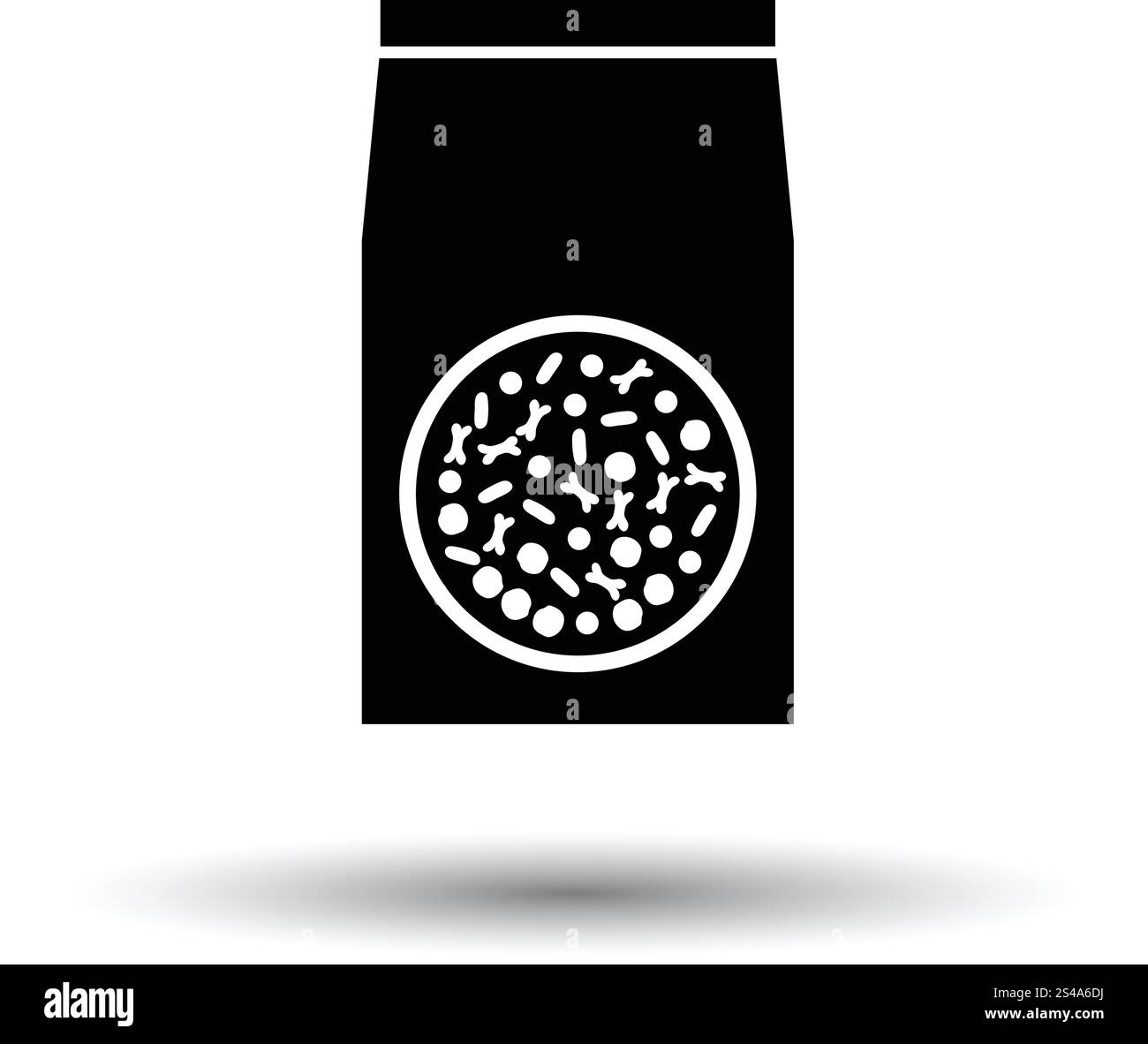 Packet of dog food icon. Black background with white. Vector ...