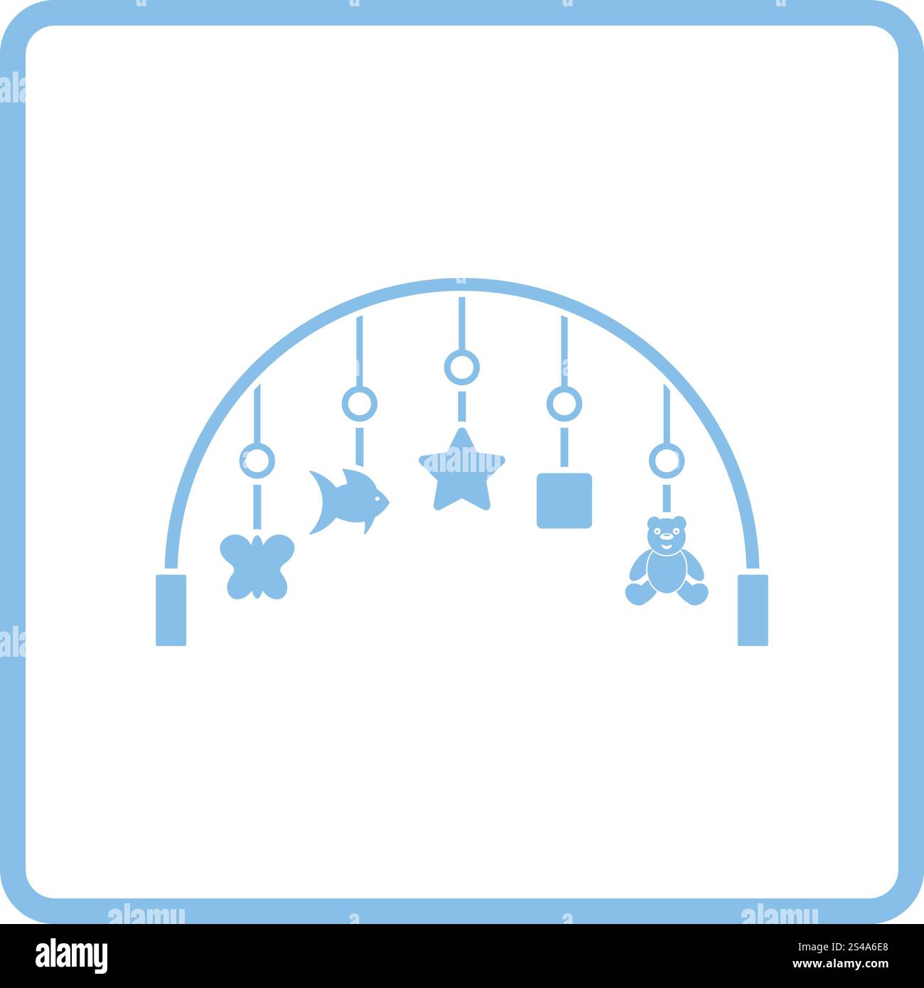 Baby arc with hanged toys icon. Blue frame design. Vector illustration ...