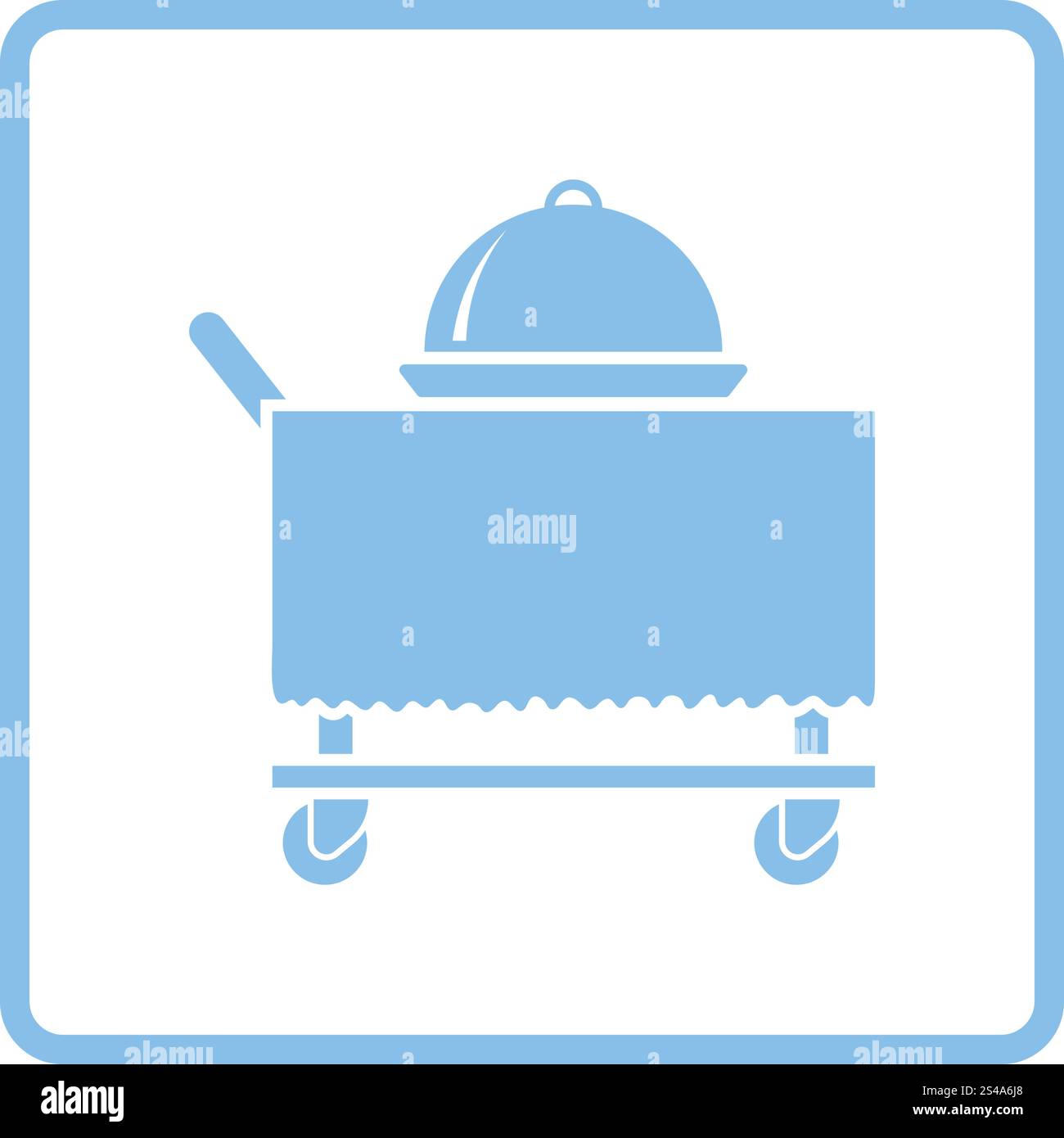 Restaurant cloche on delivering cart icon. Blue frame design. Vector ...