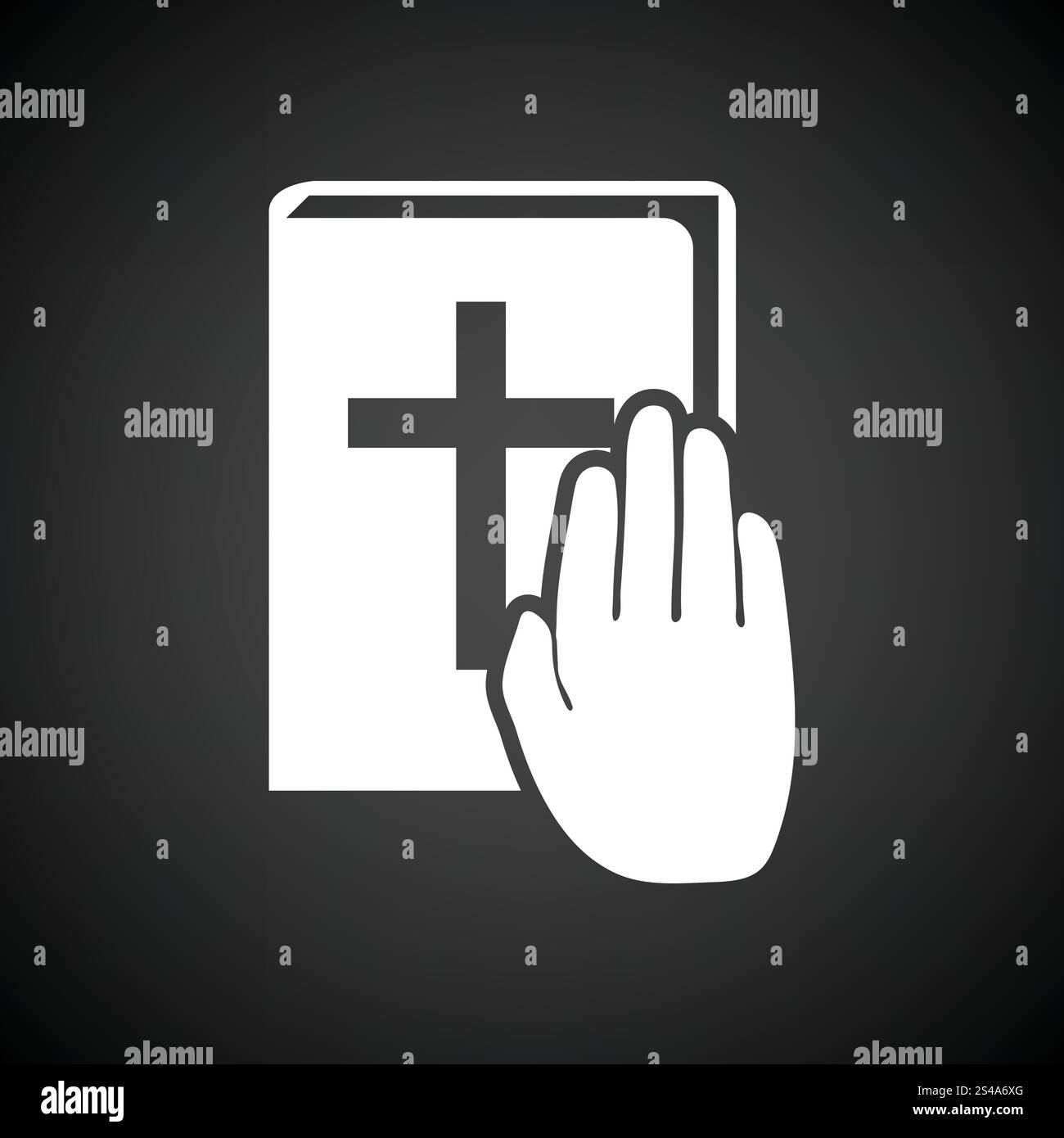 Hand on Bible icon. Black background with white. Vector illustration ...