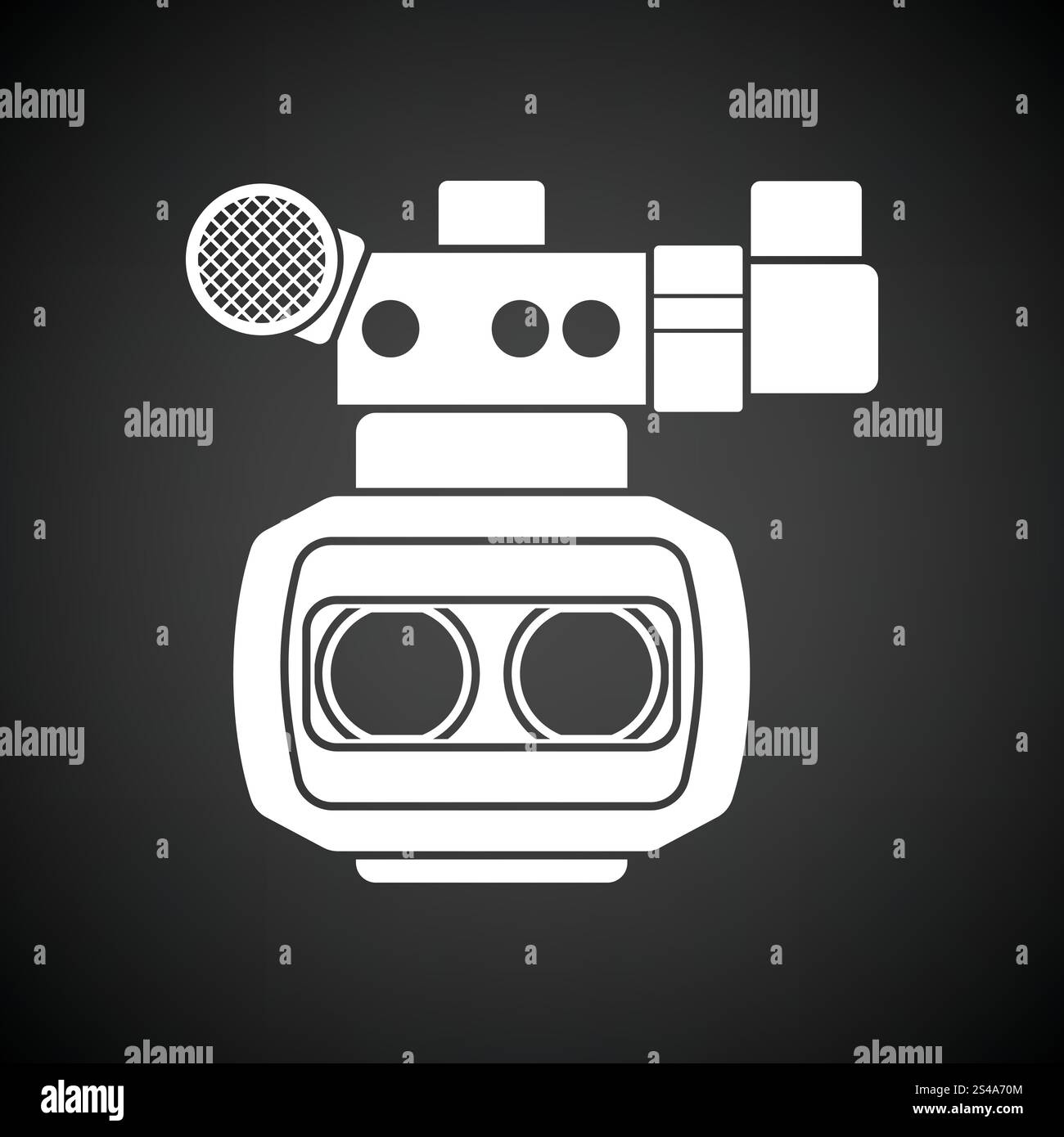 3d movie camera icon. Black background with white. Vector illustration ...
