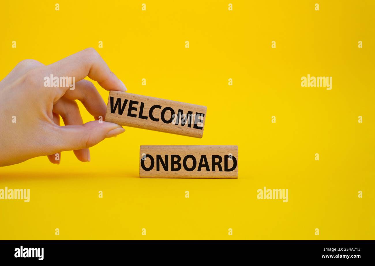 Welcome onboard symbol. Concept words Welcome onboard on wooden blocks ...