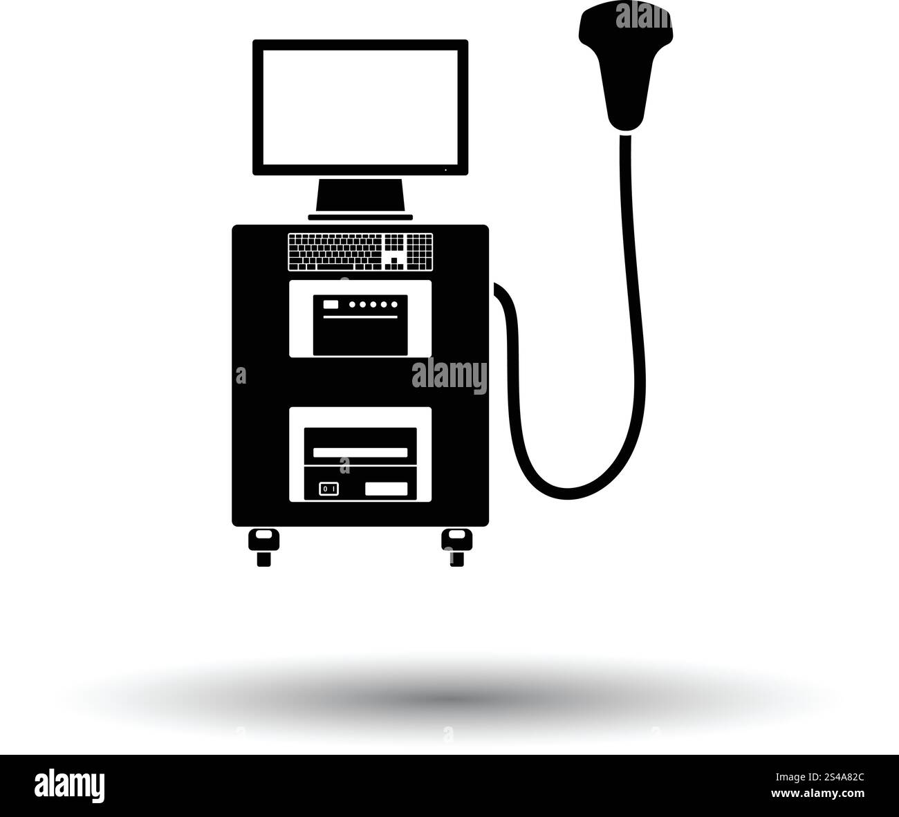 Ultrasound diagnostic machine icon. White background with shadow design ...