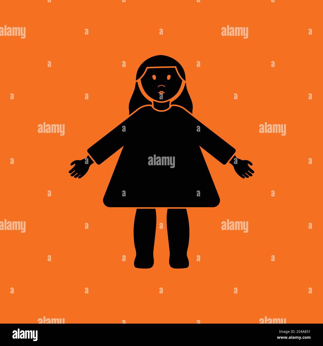 Doll toy ico. Orange background with black. Vector illustration Stock ...