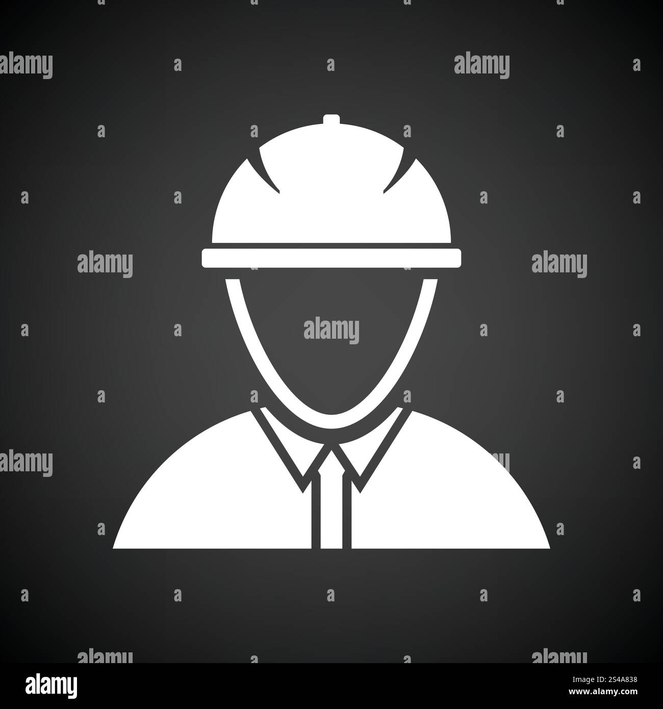 Icon of construction worker head in helmet. Black background with white ...