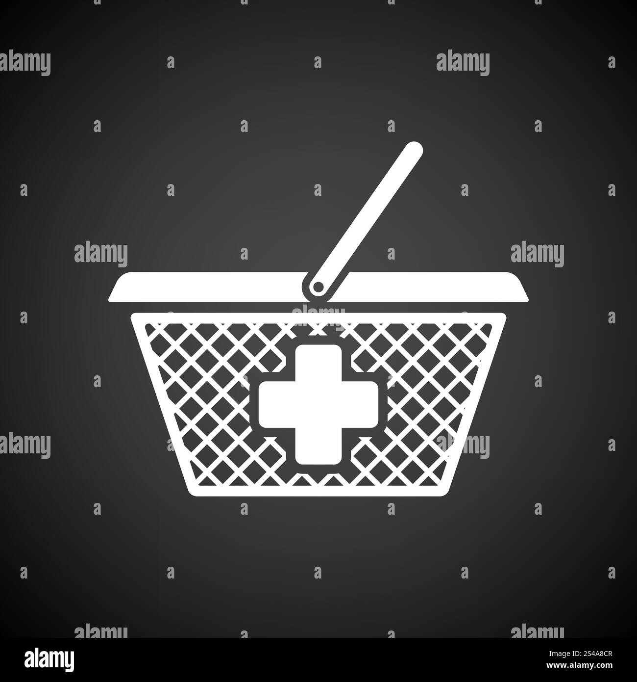 Pharmacy shopping cart icon. Black background with white. Vector ...