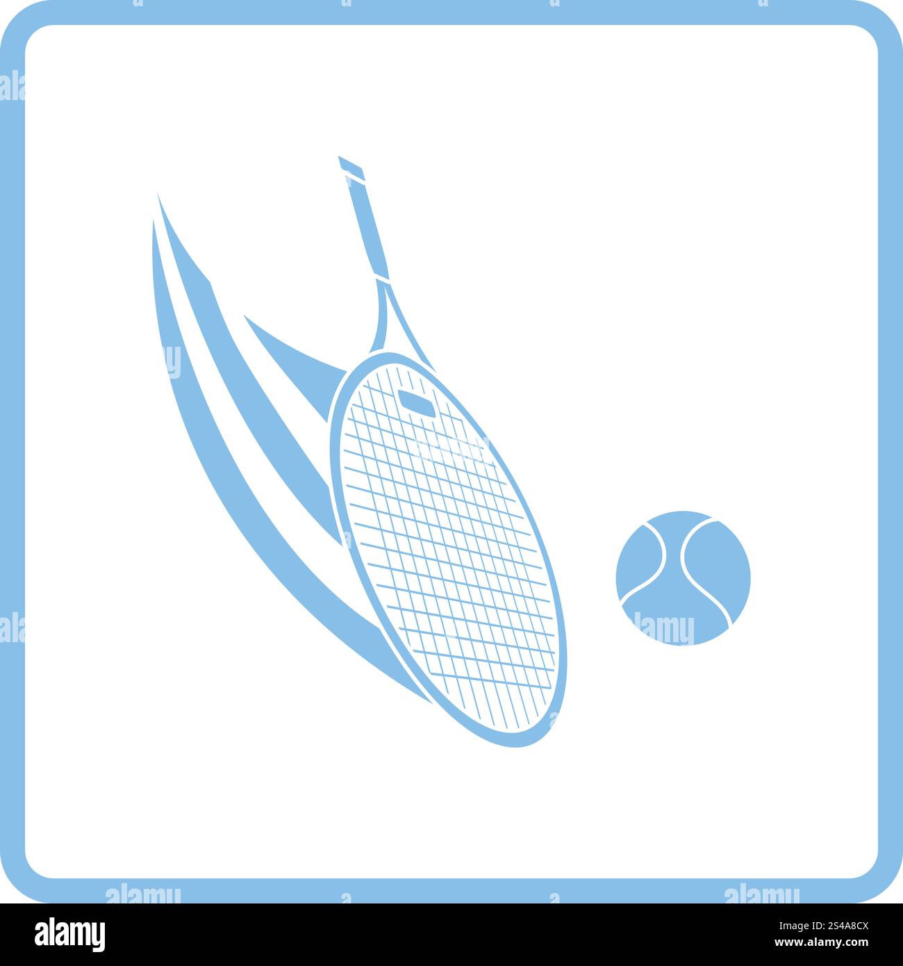 Tennis racket hitting a ball icon. Blue frame design. Vector ...