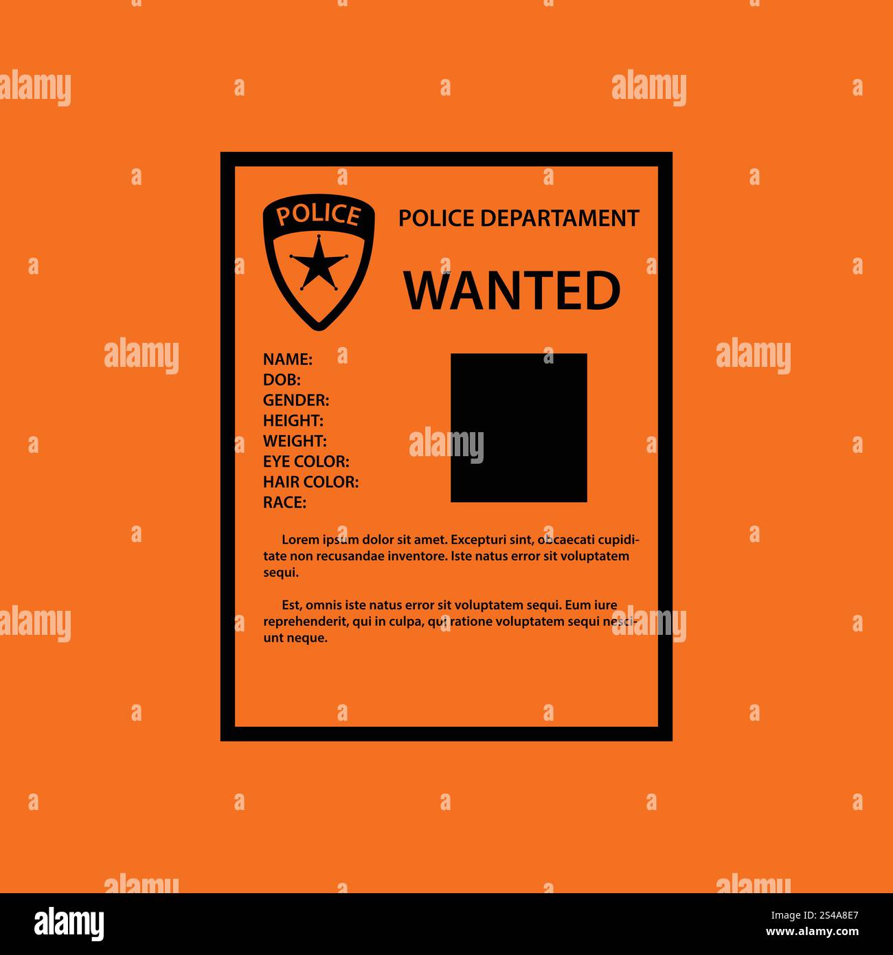 Wanted poster icon. Orange background with black. Vector illustration ...